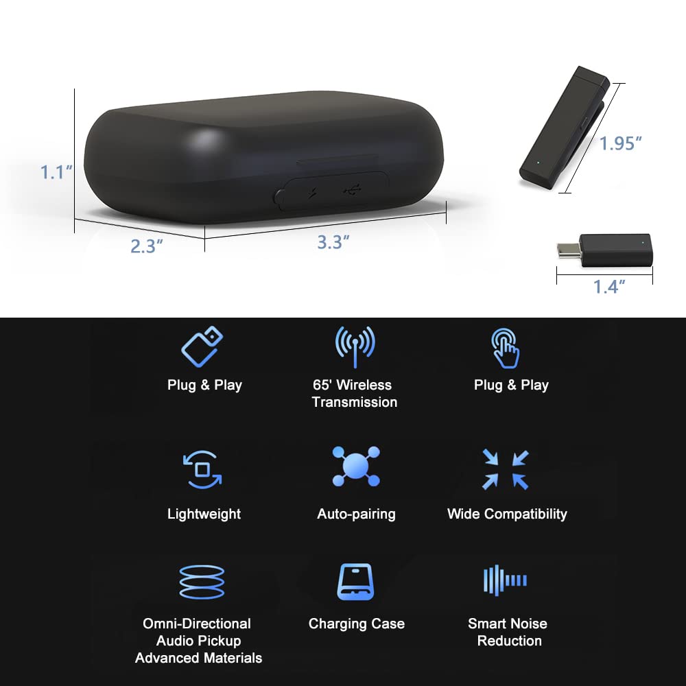 HeavenBird Wireless Lavalier Microphone with Charging Case, Clip-on Plug & Play Mini Bluetooth Microphone for iPhone iPad & Android, Youtubers, Live Stream, Vloggers, Zoom Video Recording