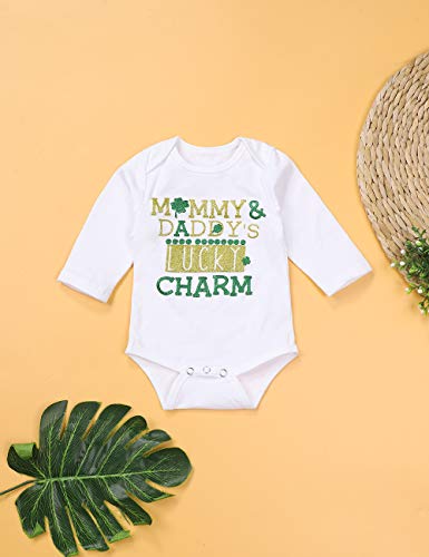 WALSONER My 1st ST.Patrick's Day Outfit Baby Girl Long Sleeve Romper Suspender Skirts with Headband clothes (Green-A, 0-3 Months)