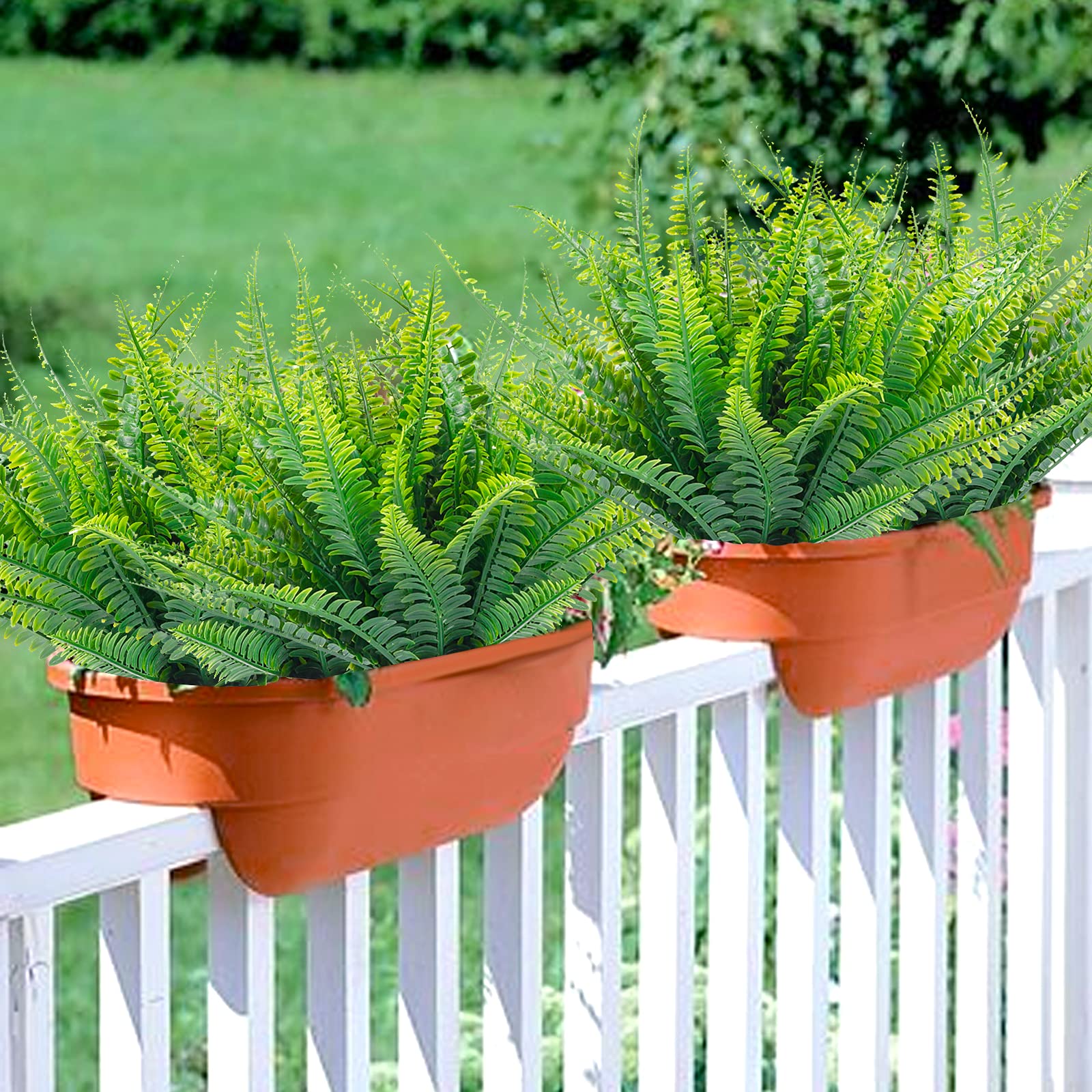 Helsens 18 Pcs Artificial Ferns Plants Bushes Fake Boston Fern Shrubs Plastic Plant Greenery for Outdoor Indoor Home Garden Decor