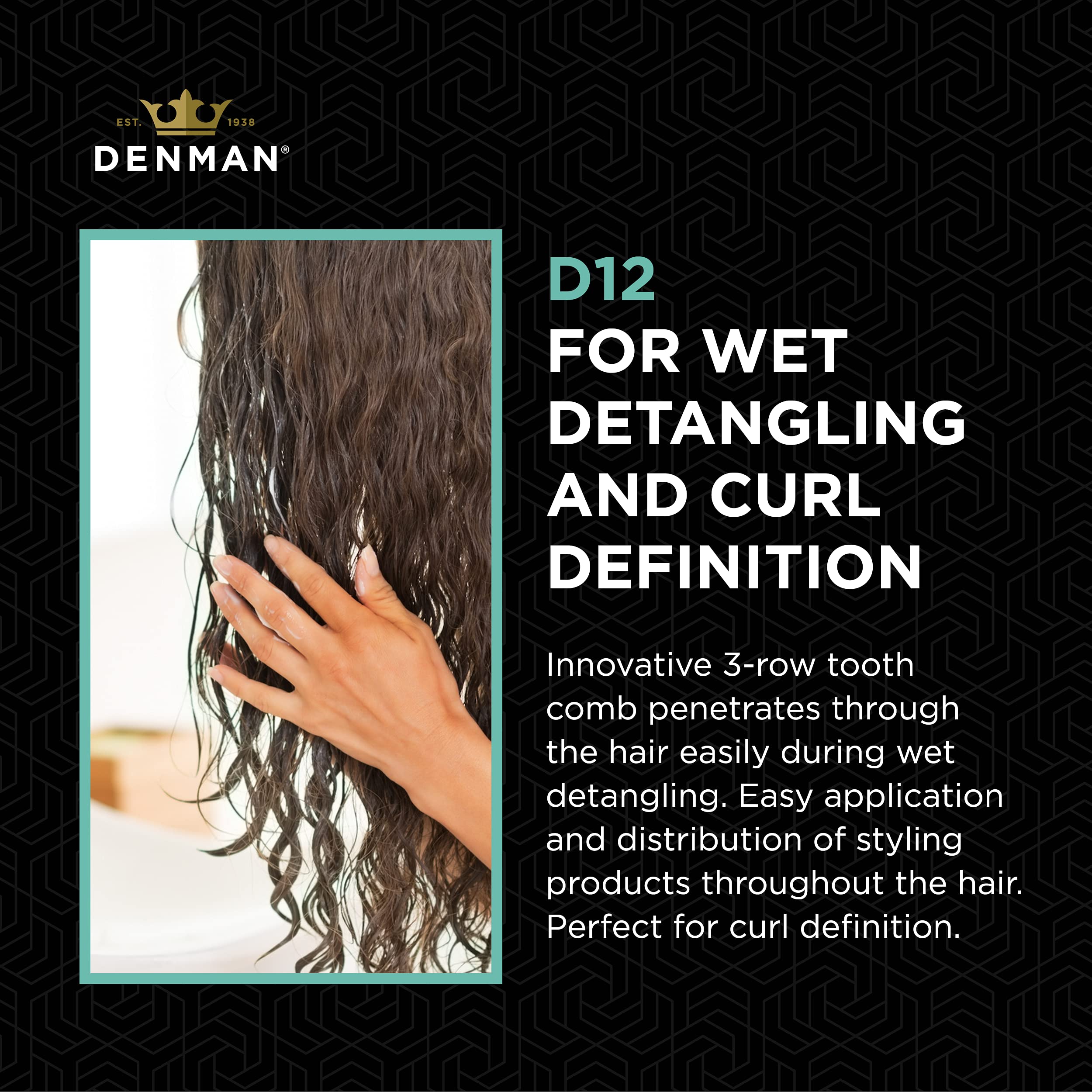 Jack Dean by Denman (Black) Curl Volumiser Comb for Separating, Styling, Defining, Enhancing & Boosting Curls (D12)