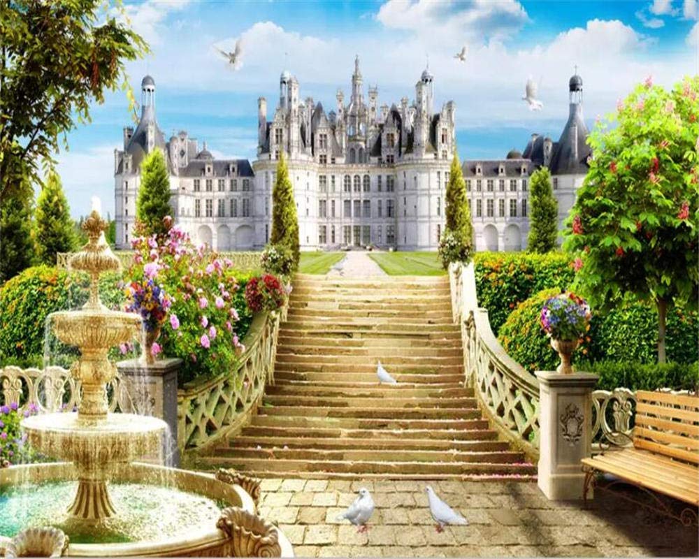 Custom Wallpaper 3D Photo Mural European-Style Garden Castle Landscape Wall Sticker 3D Wallpaper Wall Mural,200(W)140(H)cm