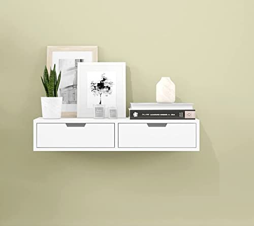 Dime Store Wall Mount Floating Wall Shelf with Drawer for Living Room Home Bedroom and Home Decorative Items Storage Shelf (White)