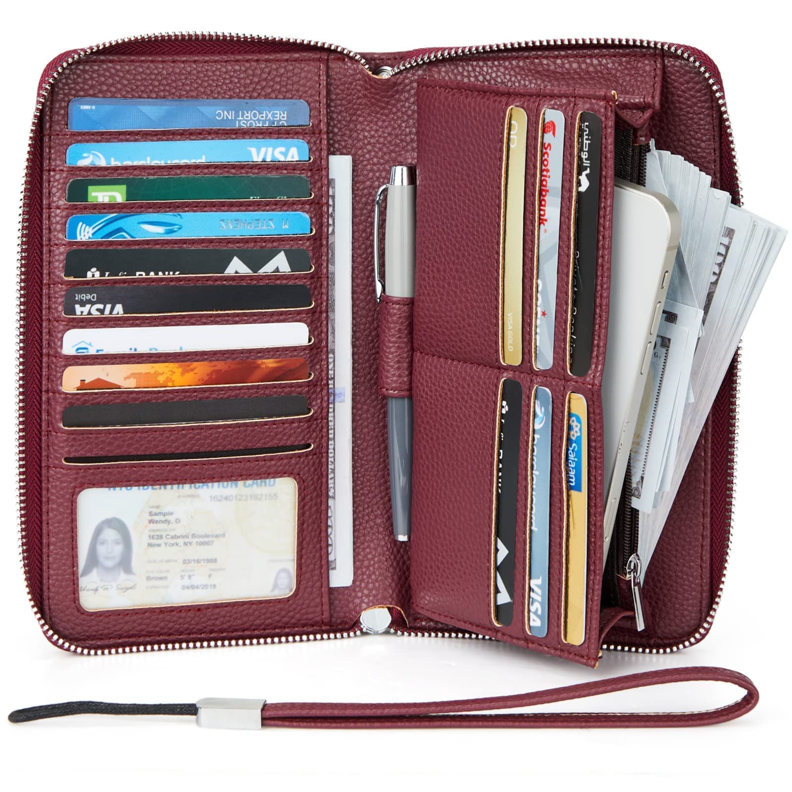 Telena Backpack Purse for Women with Women Wallets Leather Wristlet Wallet Clutch Large Capacity Organizer Ladies Wristlet Purse Fuchsia
