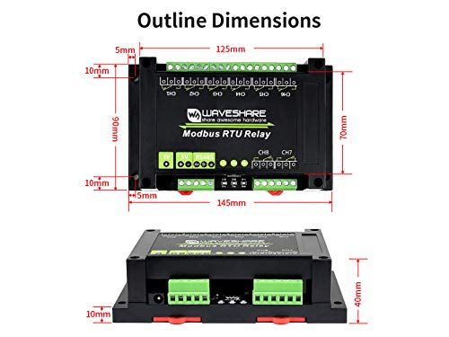 Waveshare Industrial Modbus RTU 8-ch Relay Module with RS485 Interface Multi Isolation Protection Circuits Comes with an ABS Enclosure