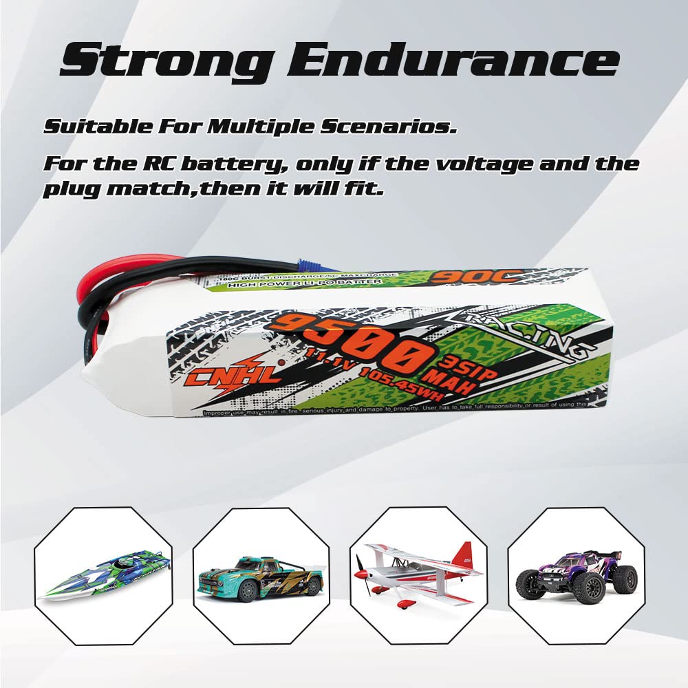 CNHL 3s lipo Battery 9500mah 90C 11.1V RC Battery Soft case with EC5 Connector for Racing RC Car Truck Boats Tank