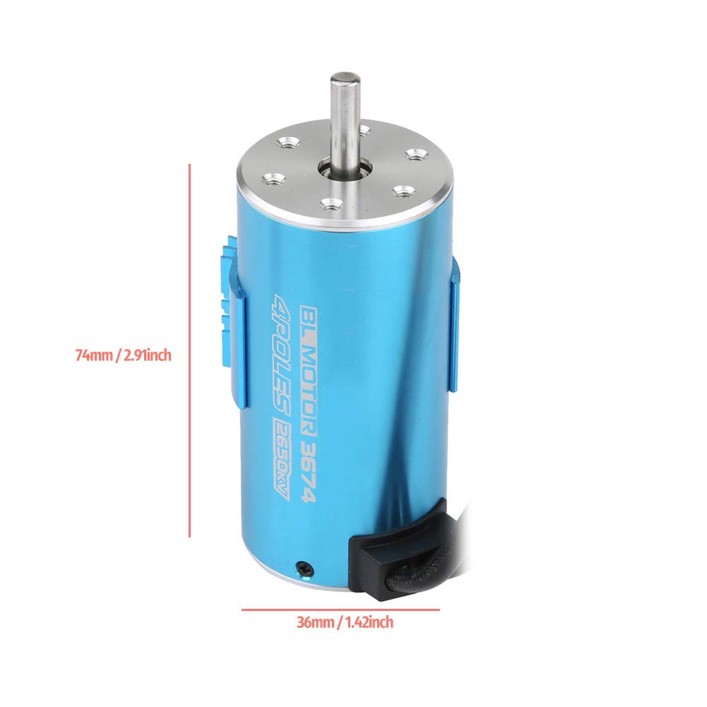 Drfeify RC Waterproof Motor, 4 Pole 12 Slot 3674 2250/2650KV Brushless Motor for RC Off-Road Car(2650KV Motor + 120A ESC + Heatsink)