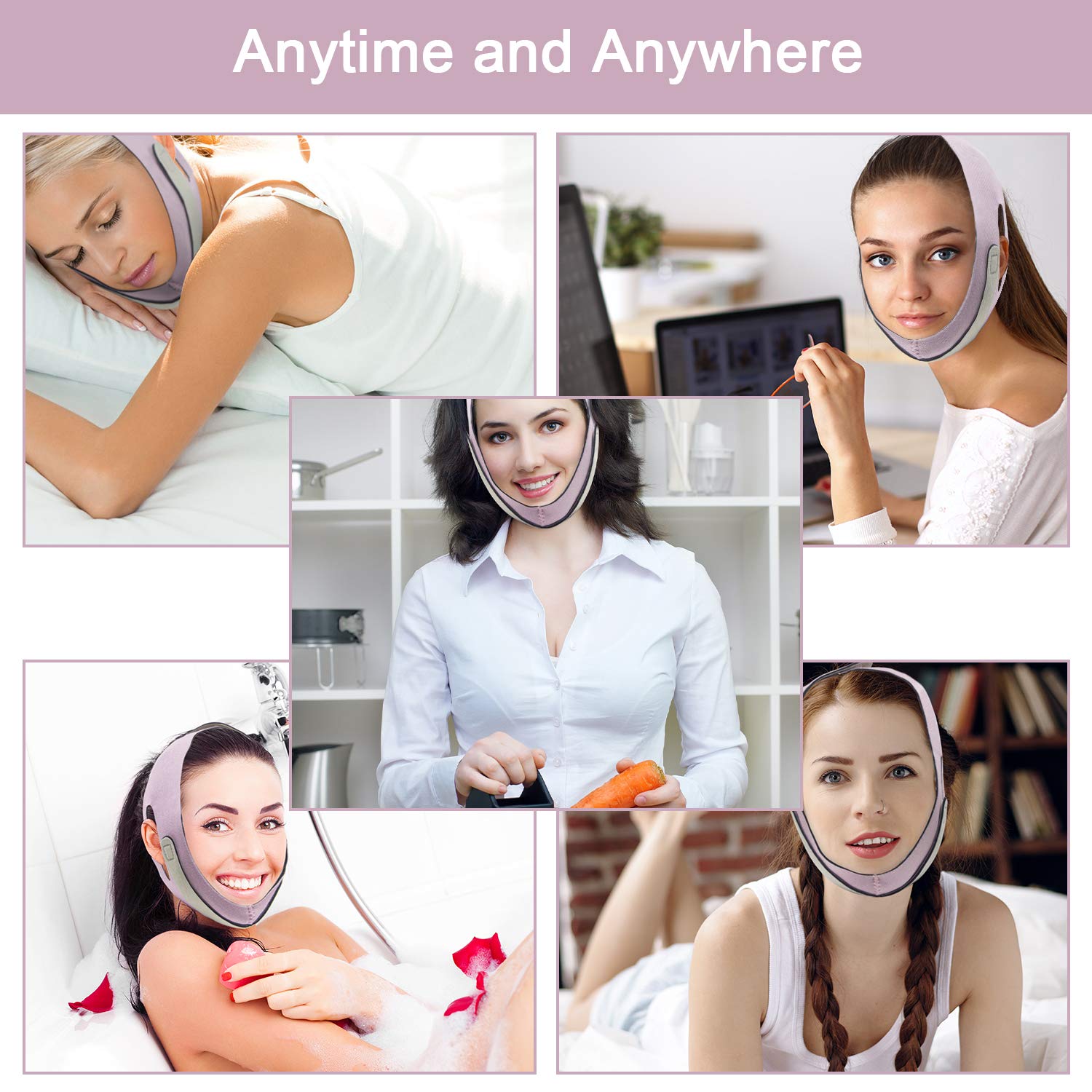V-Line Face Chin Strap, FERNIDA Soft V Line Face Lifting Mask Chin Cheek Lift Up Band for Women and Men, Pink