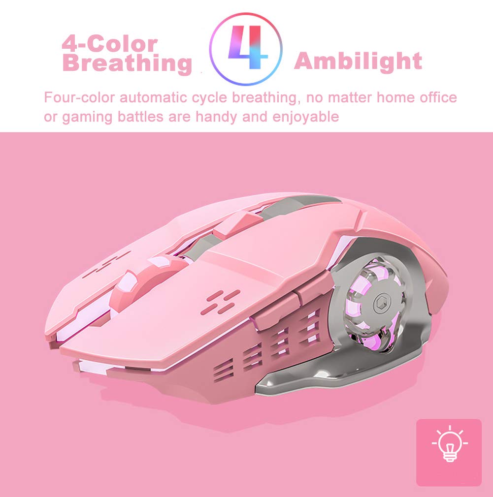 Rechargeable Keyboard and Mouse,Soke-Six 2.4G Wireless Mechanical Feel Backlit Gaming Keyboard Mice Combo Home Office Gamer Design Use for Laptop Pc Mac (Pink)