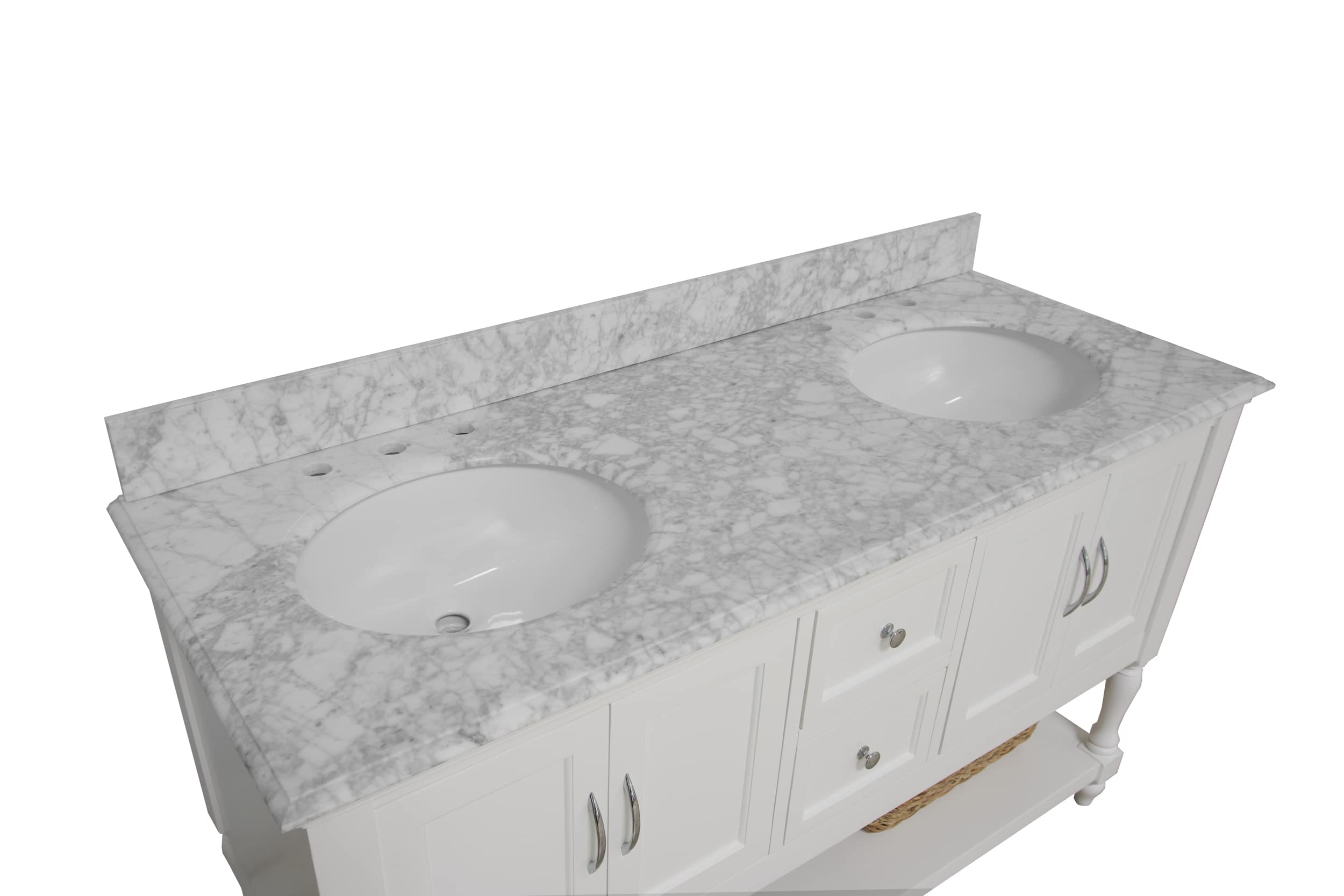 Kitchen Bath Collection Beverly 60-inch Double Bathroom Vanity (White/Carrara): Includes White Cabinet with Authentic Italian Carrara Marble Countertop and White Ceramic Sinks