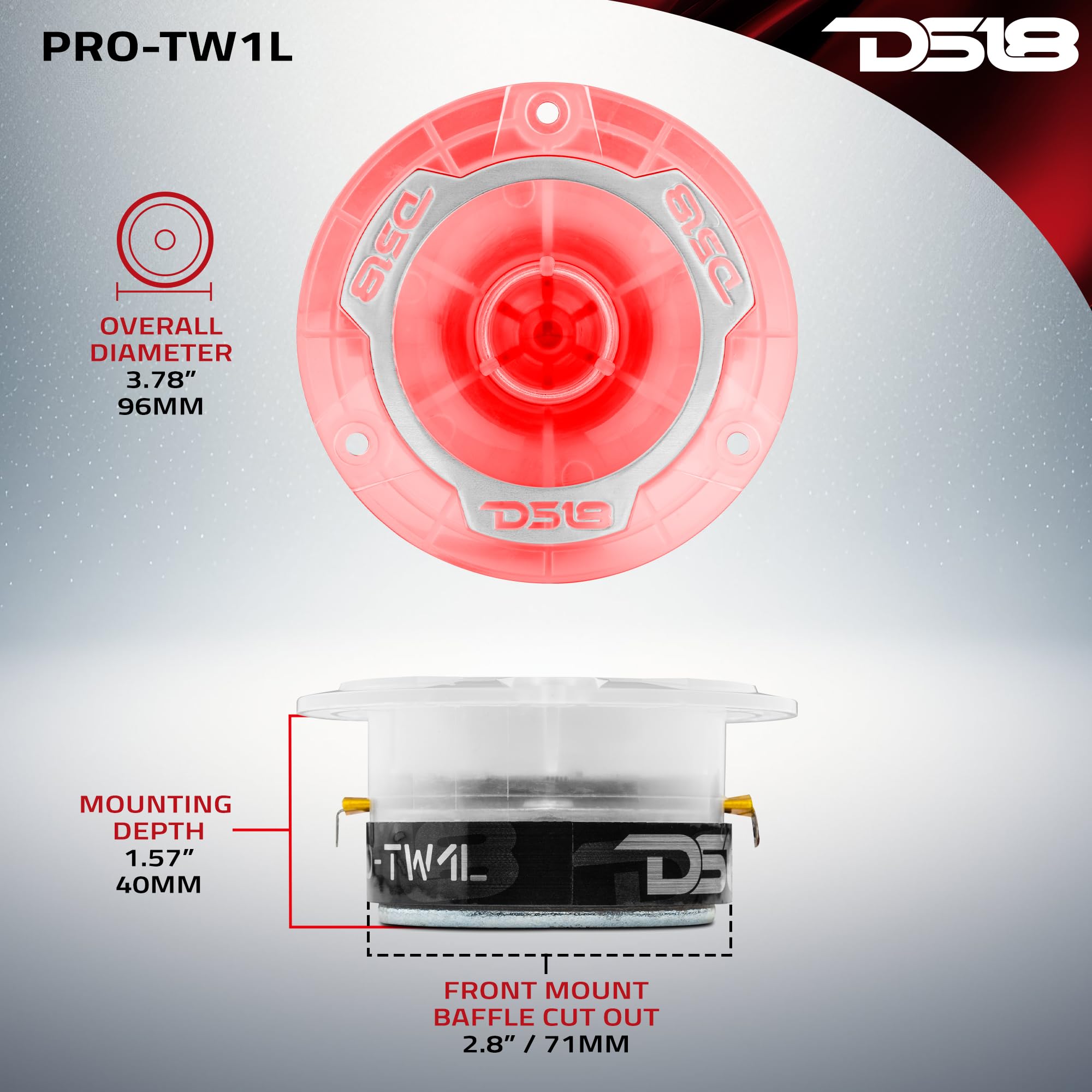 DS18 PRO-TW1L 3.8" RGB Aluminum Super Bullet Tweeter - 1" Voice Coil, Polycarbonate Body and Bullet, 400W Max, 200W RMS, 4 Ohms, Built in Crossover - PRO Tweeters are The Best - 2 Speakers