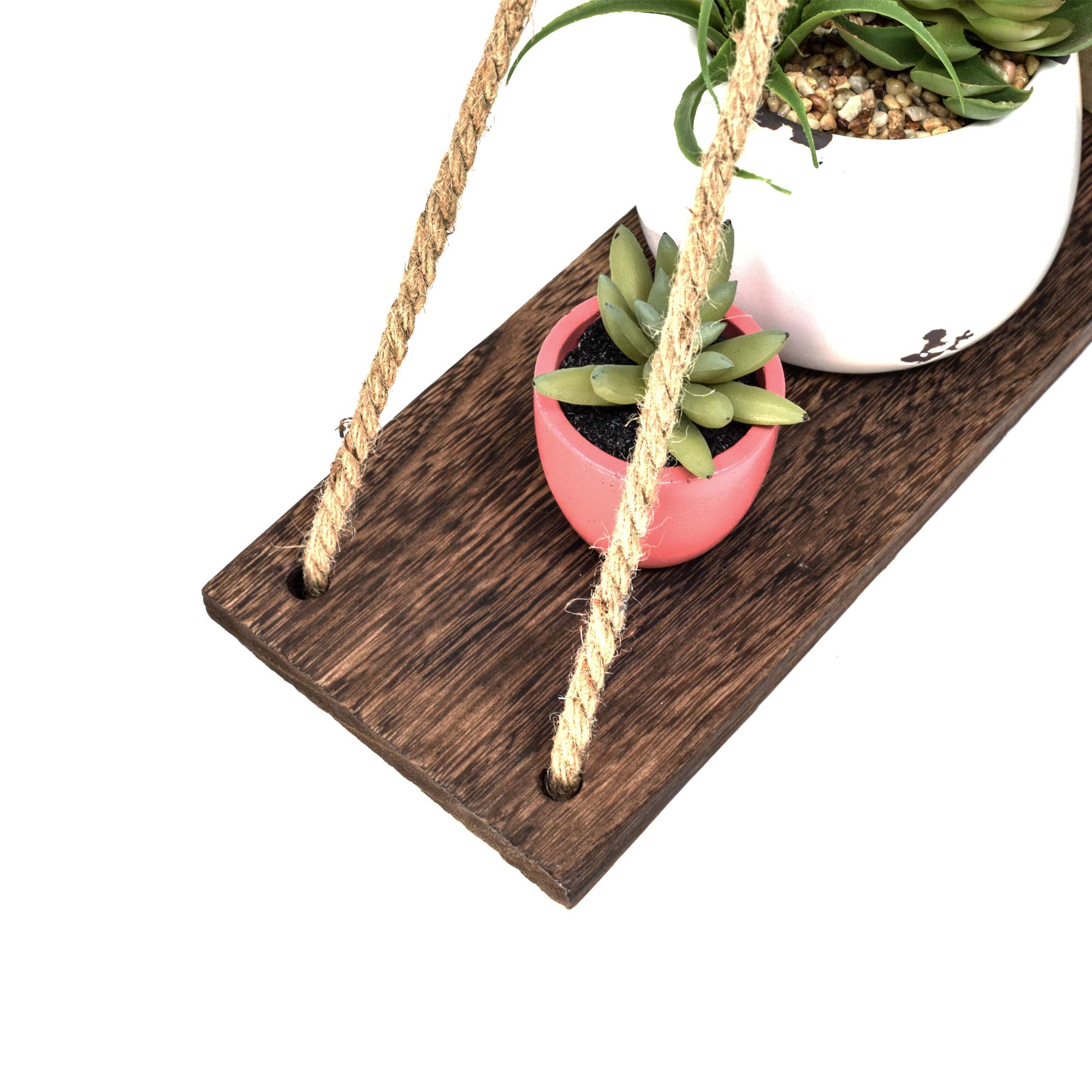 Boho Wall Hanging Shelf - Wood Hanging Shelves for Wall - Farmhouse Rope Shelves for Bedroom Living Room Bathroom - Rustic Wood Shelves - Hanging Plant Shelf - Triangle Floating Shelf (Triangle Mount)