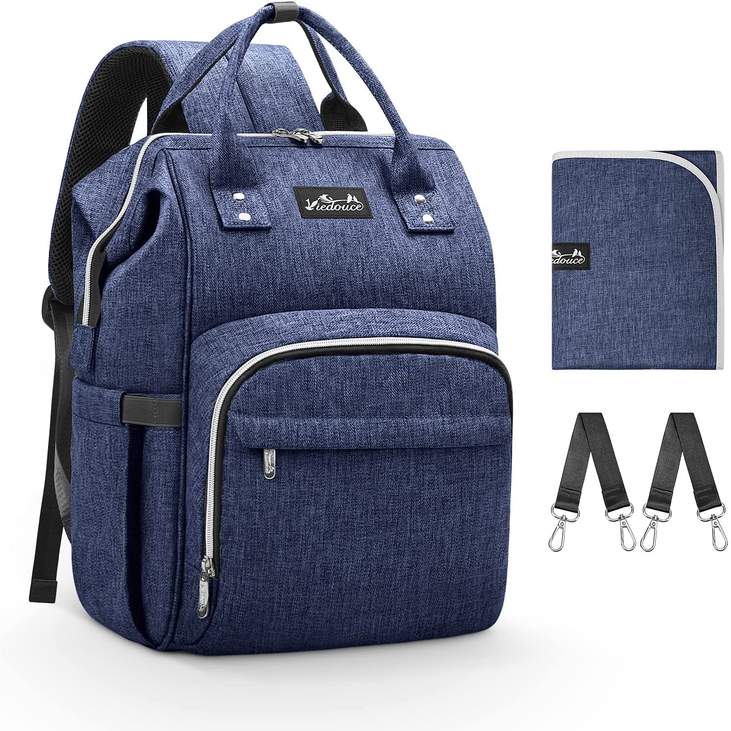 Viedouce Baby Changing Bag, Baby Diaper Bag Nappy Backpack, Maternity Bags with 1 Pcs Diaper Changing Pad and 2 Stroller Straps, Waterproof, Large Capacity for Mom and Dad (Blue)