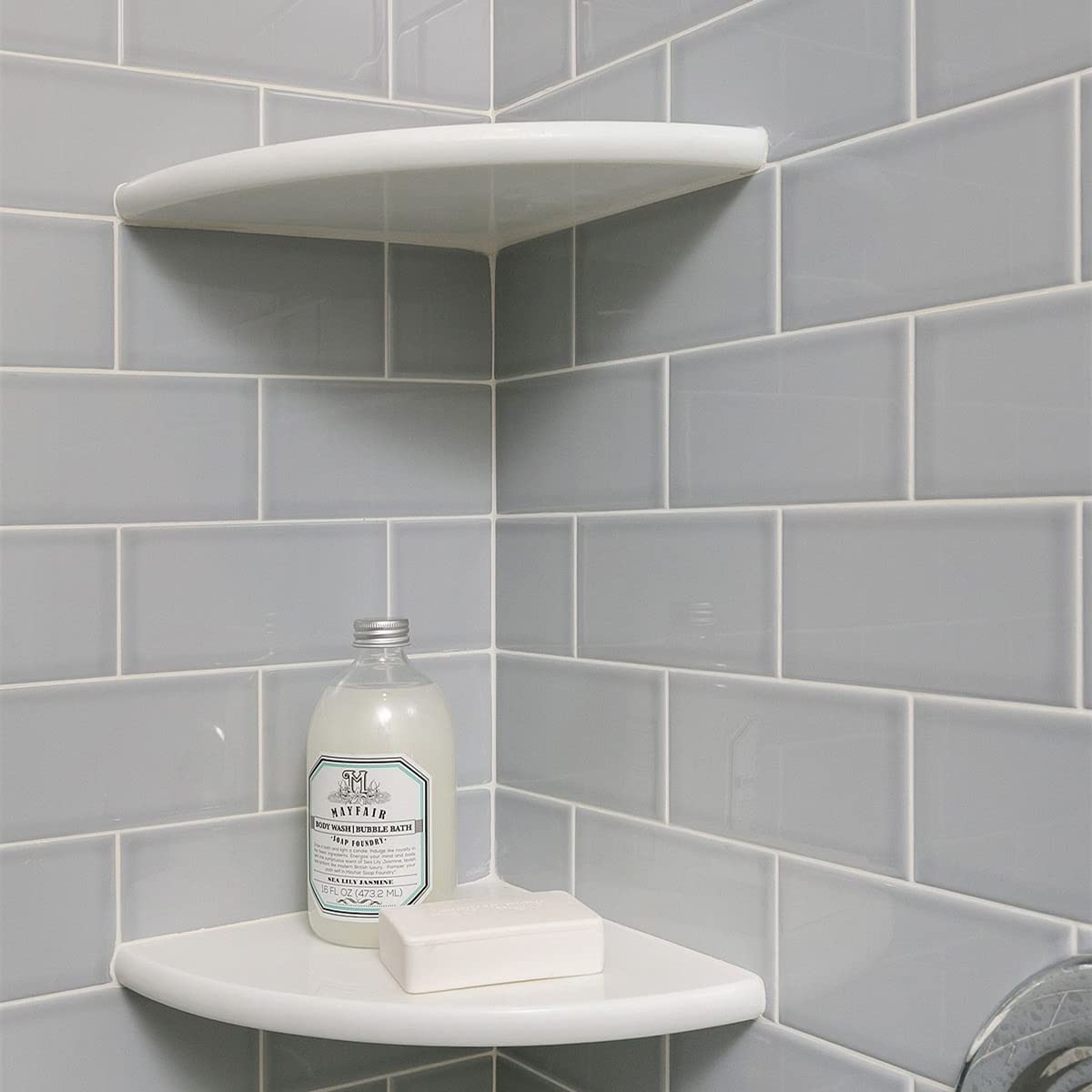 GEOONA 2 Pcs White Marble Corner Shower Shelf for Bathroom, 9'' x 9'' x 0.8'' Marble Corner Shelves for Bathroom Wall Mounted Both Side Polished