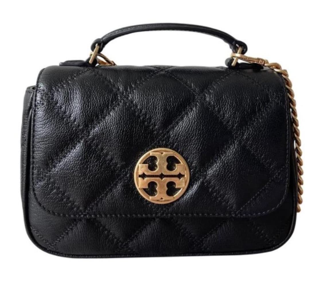 Tory Burch 87861 Black With Gold Hardware Diamond Quilted Leather Willa Mini Women's Top Handel Bag