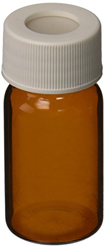 JG Finneran 9A-107 Amber Borosilicate Glass Standard VOA Vial with White Polypropylene Open Top Closure and 0.100" PTFE/Silicone Septa, 24-414mm Cap Size, 20mL Capacity (Pack of 72)