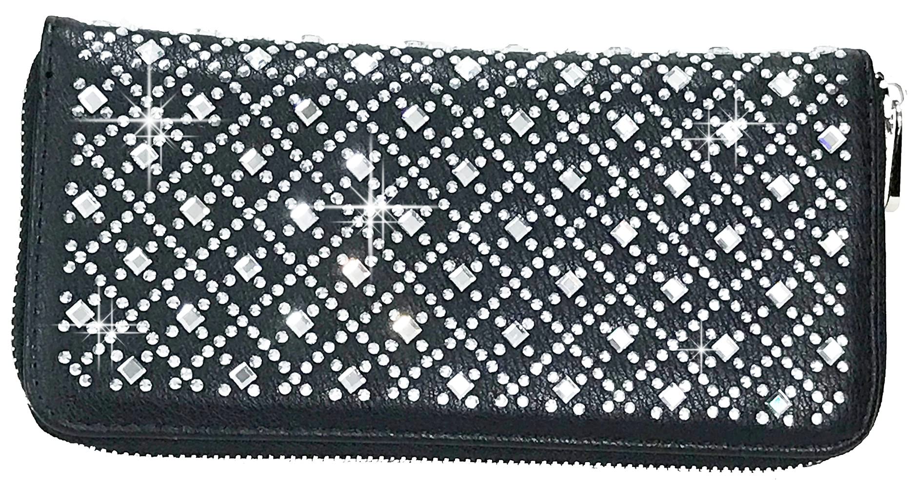 ZzFab Mirror Sparkle Wallet Matching Rhinestone Wallet for Bling Purse (Black)