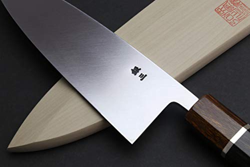 Yoshihiro Mizu Yaki Ginsanko Mirror-Finished High Carbon Stain Resistant Deba Fish Fillet Knife Ebony Handle with Silver Ring (7'' (180mm))