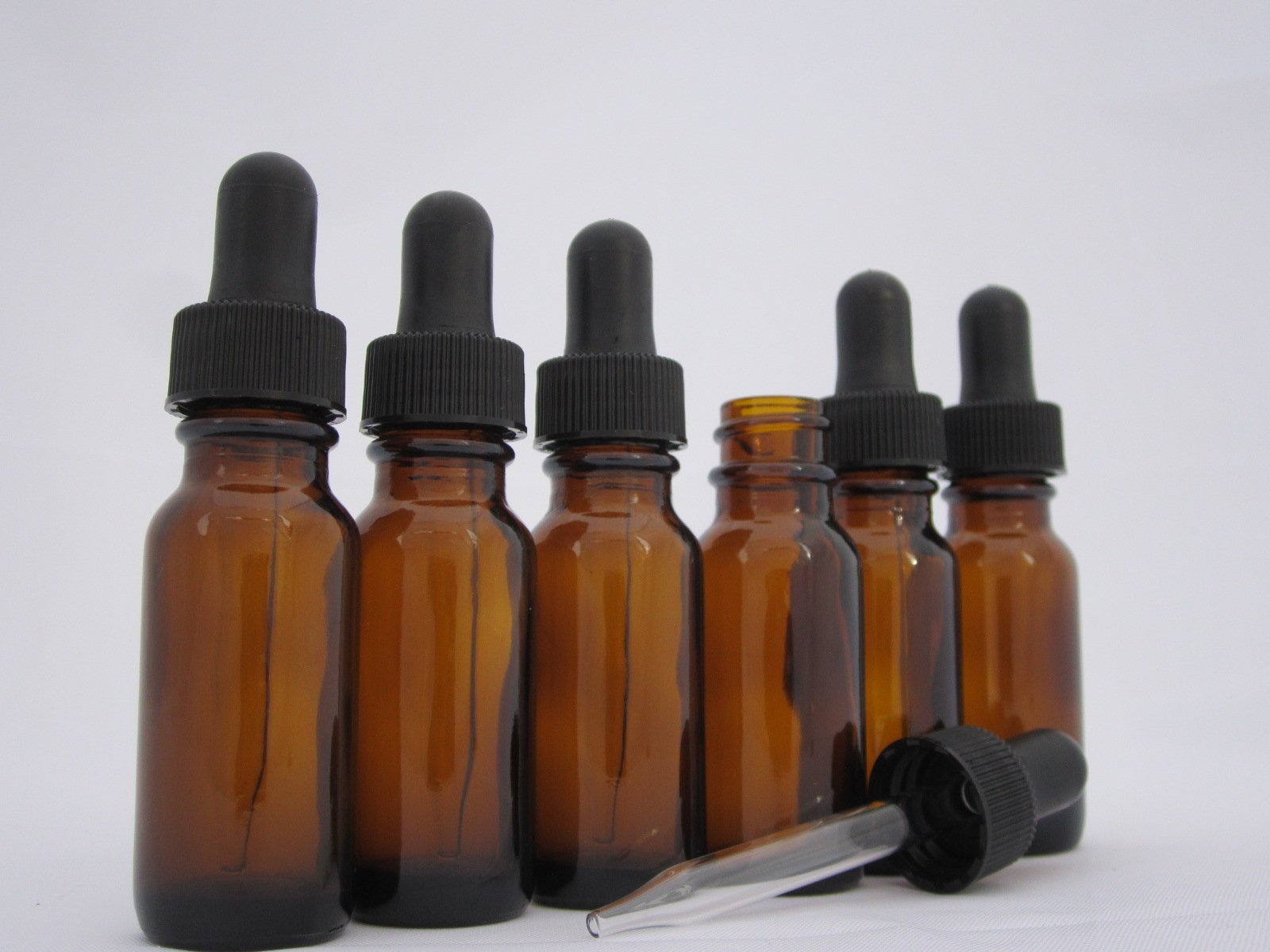 DropperStop™ 1/2 oz Amber Glass Dropper Bottles (15mL) with Tapered Glass Droppers - Pack of 6