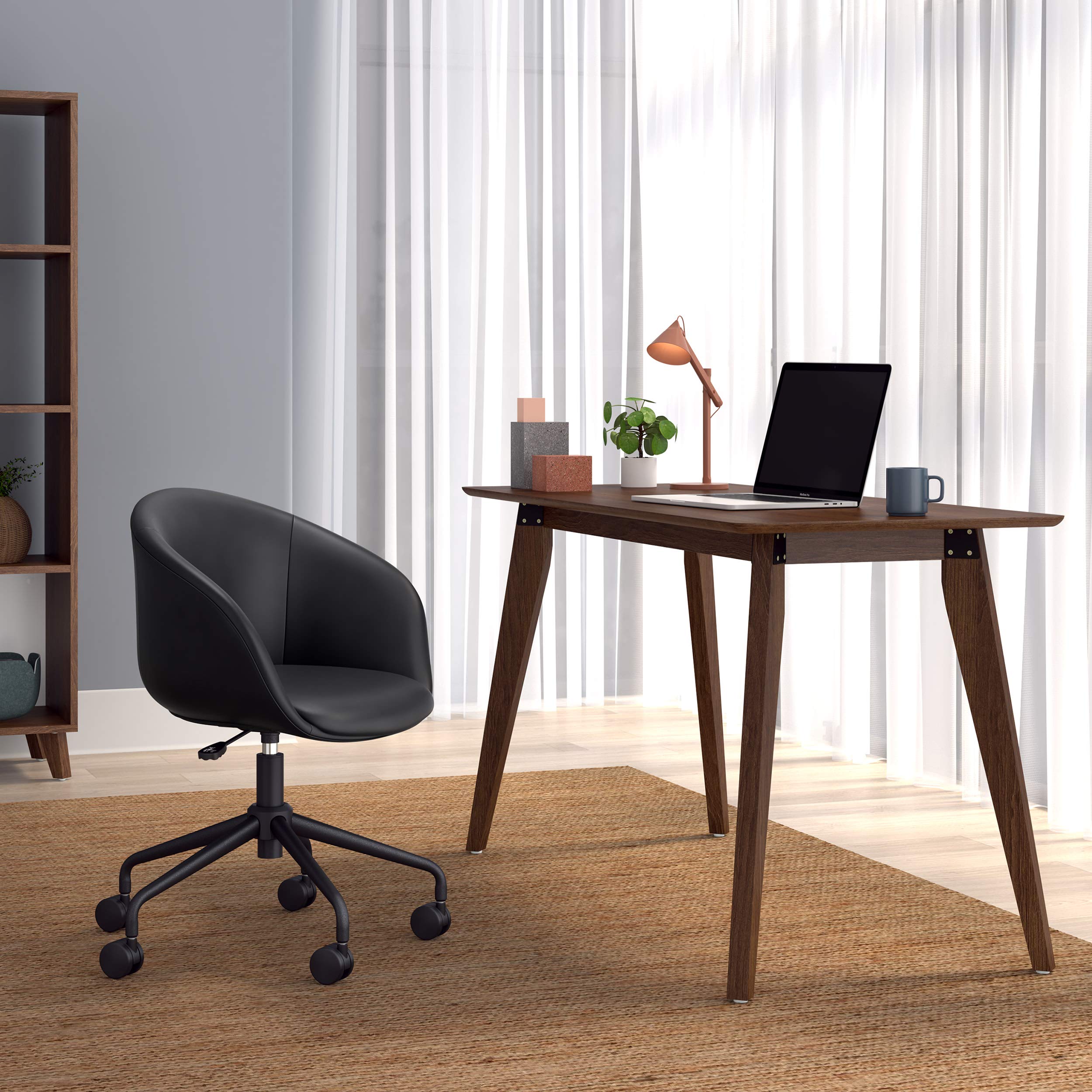 HON Basyx Monroe Upholstered Task, Office Chair, Black Bonded Leather