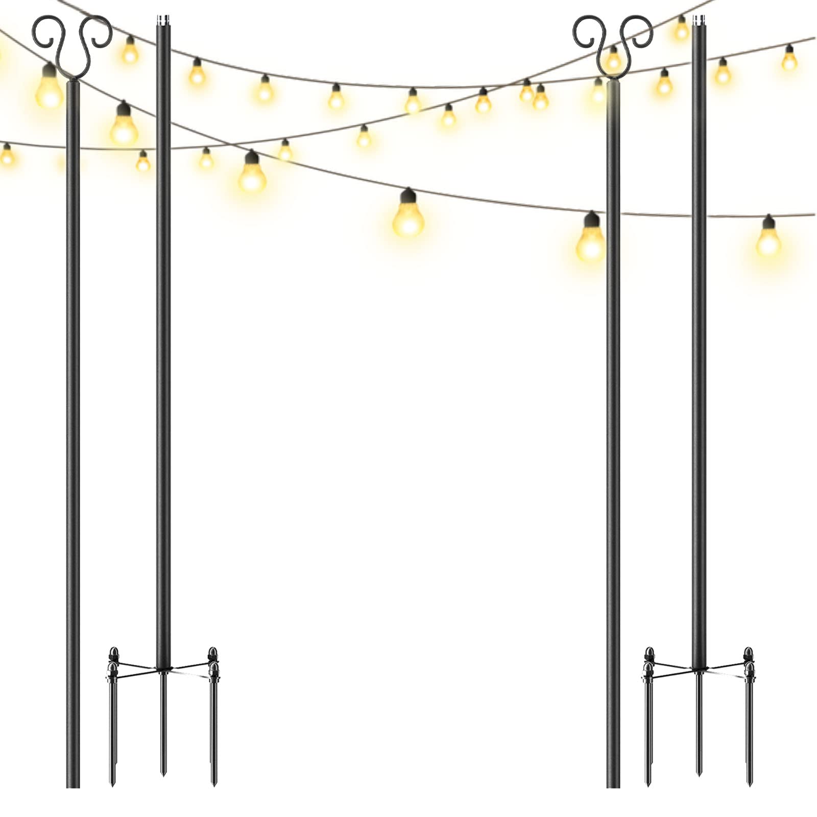 Elevens String Light Pole - A Set of 2, Patio Light Poles with Arc Shaped Hooks, Outdoor Light Poles for Outside String Light, Perfect for Garden, Backyard, Party, Wedding, Birthday Decoration (Black)