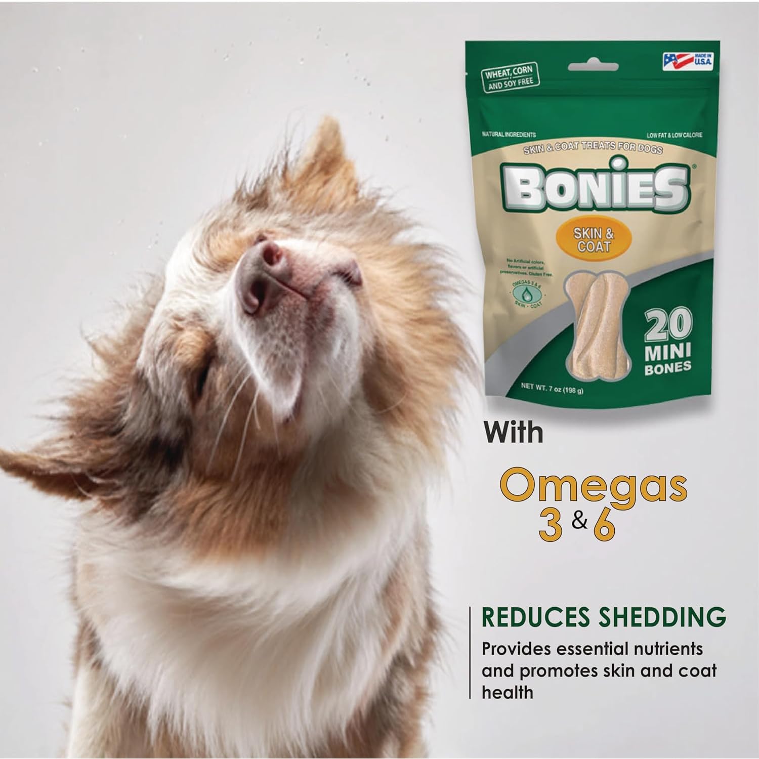 Bonies Natural Skin & Coat Formula Small-Sized Single Bone - Promote Silky Coat & Healthy Skin, Healthy Teeth & Fresh Breath, Low Calories - Chicken Flavor, 15 Count