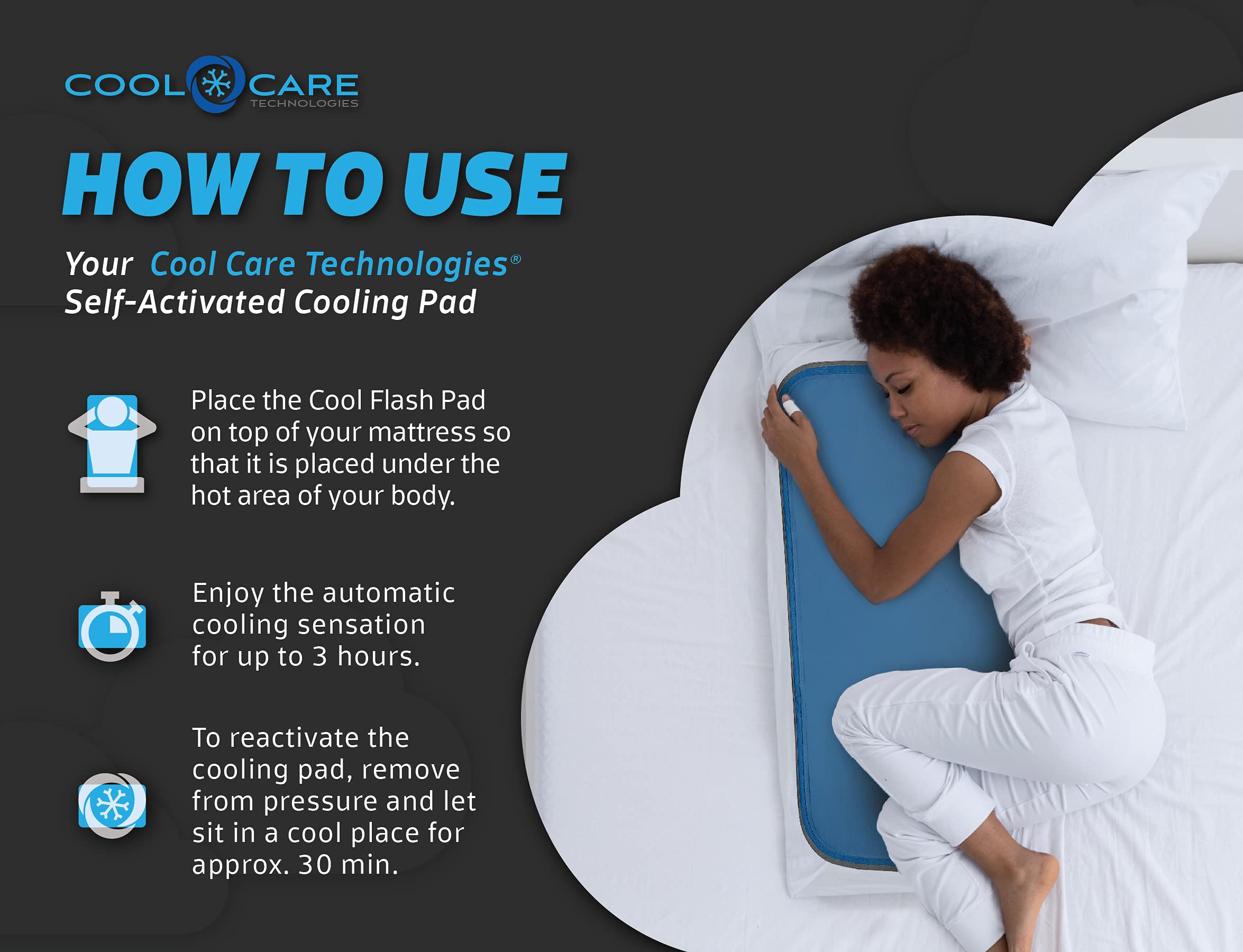 Cool Care Technologies Cooling Pad for Bed - Pressure Activated Gel Cooling Mattress Pad Provides Instant Cool Relief for 1 to 3 Hours- Place Cool Mat on Your Bed
