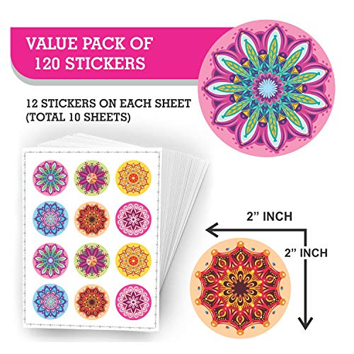 PARTH IMPEX Mandala Stickers Seals Labels - (Pack of 120) 2" Large Round Decals for Wall Laptop Water Bottles Holiday Greeting Cards Gift Envelopes Boxes