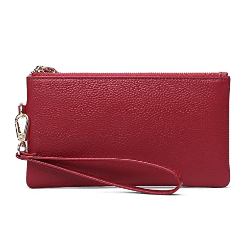 COKOK Wristlet Coin Purse-Women's Wristlet Clutch Slim Leather Wallet RFID Blocking Handbag(Wine Red)