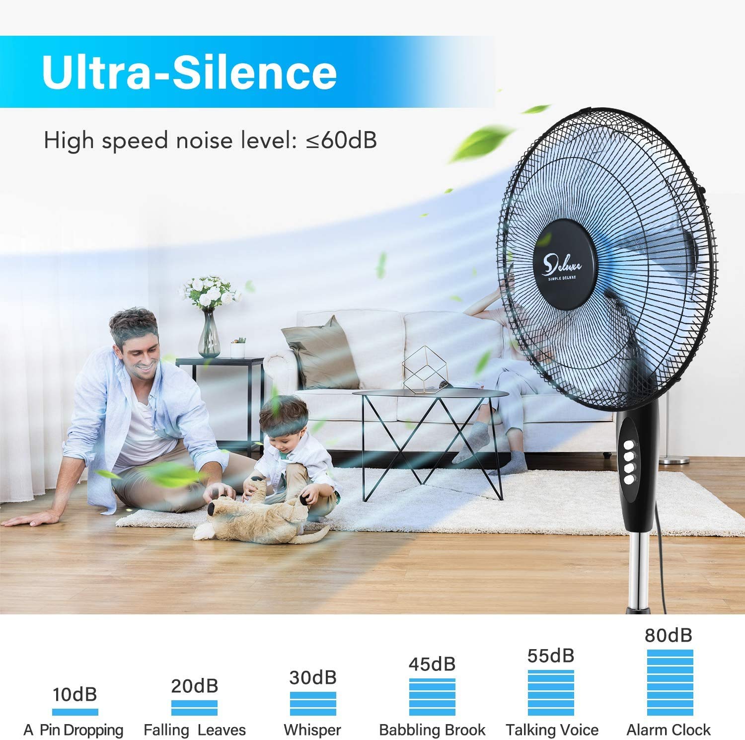HealSmart Oscillating 16″ 3 Adjustable Speed Pedestal Stand Fan for Indoor, Bedroom, Living Room, Home Office & College Dorm Use, 16 Inch, Black