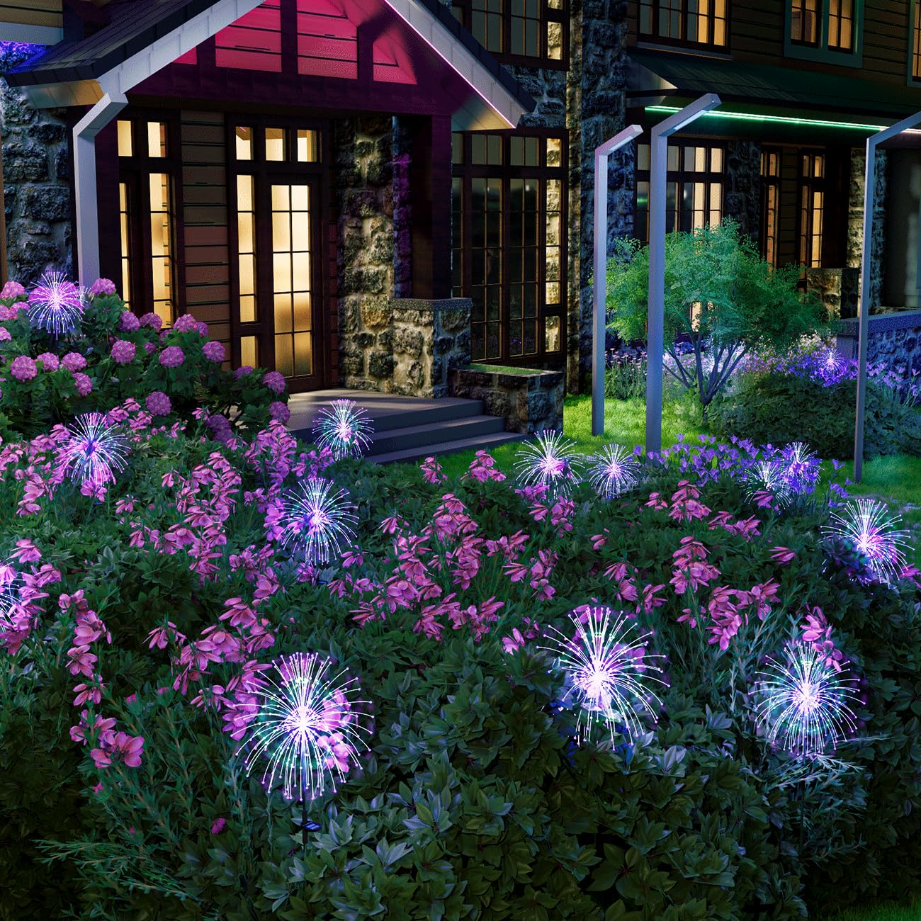 Honche Solar Garden Lights, 2 Pack Decorative Solar Outdoor Lights Waterproof IP65 8 Lighting Modes Firework Lights for Garden Patio Counrtyards Pathway Part