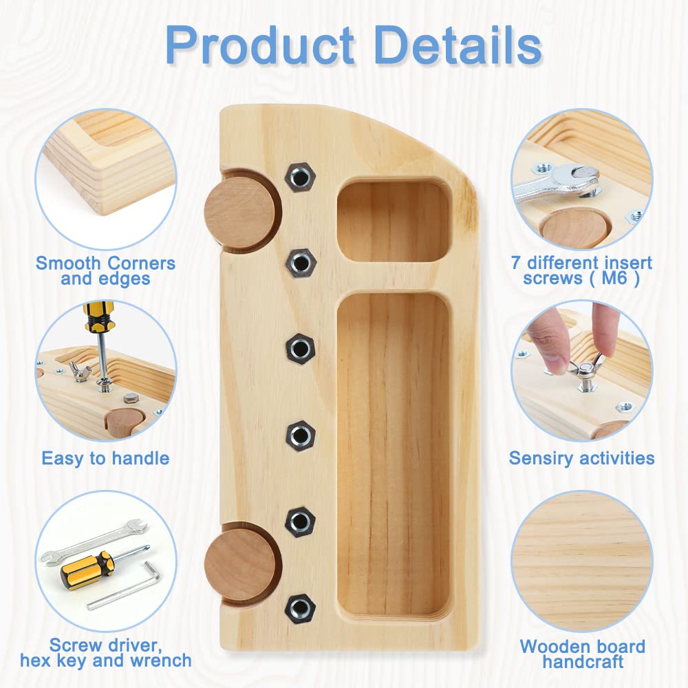 YGORTECH Montessori Wooden Screw Driver Board for Kids, Montessori Toys for 3 Year Old, Basic Skills Educational Sensory Learning Toy for Kids Toddlers Preschool.