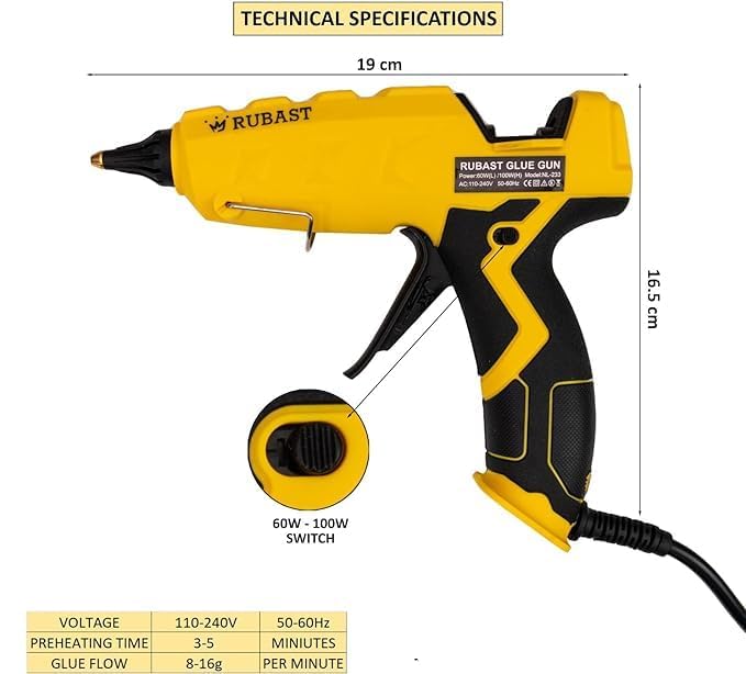 Full Size Heavy Duty Industrial Hot Glue Gun, 60/100w Dual Power & Dual Nozzle, Free 20 Glue Sticks Pack (15×11cm)- High Heating Temp Glue Gun Suitable for DIY Arts,Crafts,Home Repairs-USA Plug