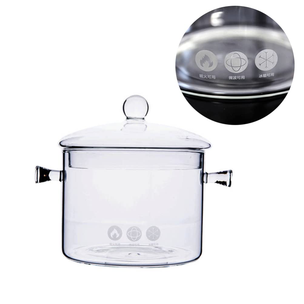 DOITOOL Glass Saucepan with Cover, Clear for Cooking on Stove, 1 Liter Glass Cooking Saucepan for Pasta Noodle, Soup, Milk, Tea (14 x 19.5 x 16cm)