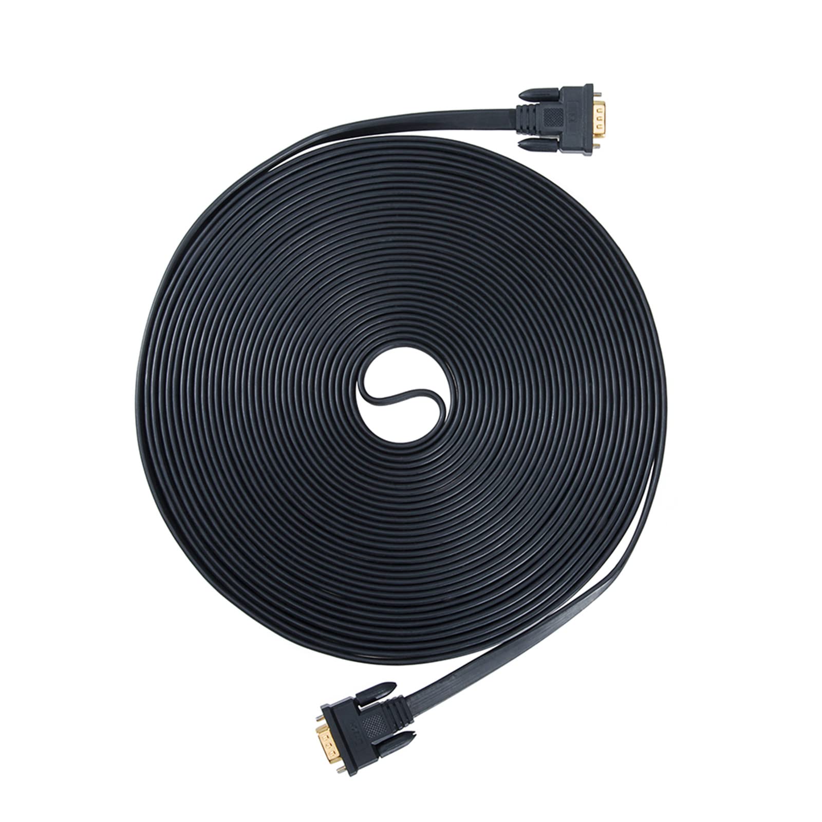 DTech 25ft Ultra Thin Flat Type Computer Monitor VGA Cable Standard 15 Pin Male to Male Connector SVGA Wire 25 Feet - Black