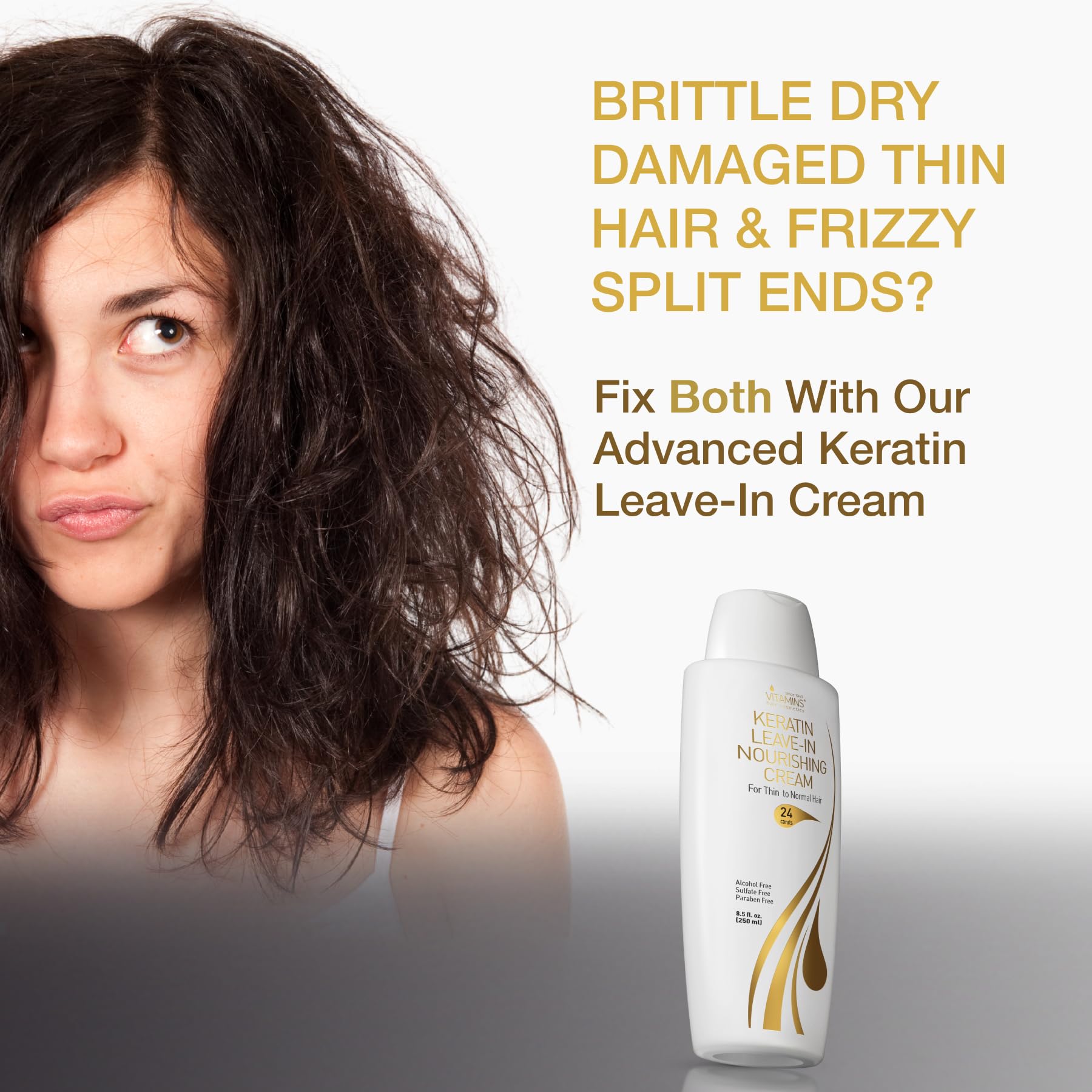 Vitamins Keratin Leave In Conditioner Moisturizer - Thin to Normal Hair Care Moisturizing Hydrating Detangler Cream for Dry Damaged Hair