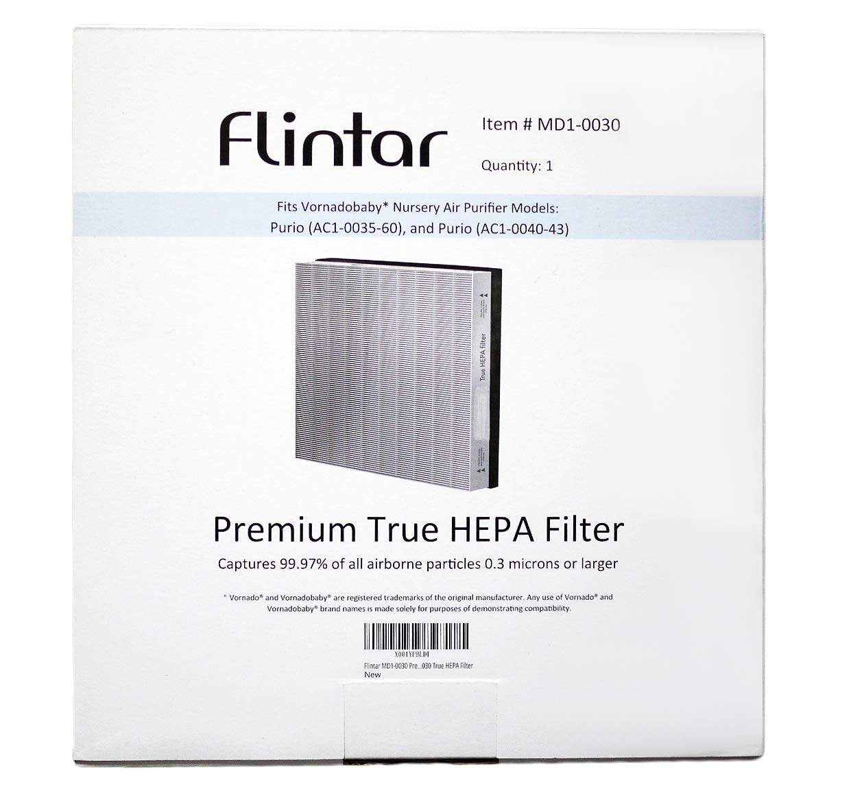 Flintar MD1-0030 True HEPA Replacement Filter, Compatible with Vornado Baby Purio Nursery Air Purifier, Part # MD1-0030 True HEPA Filter