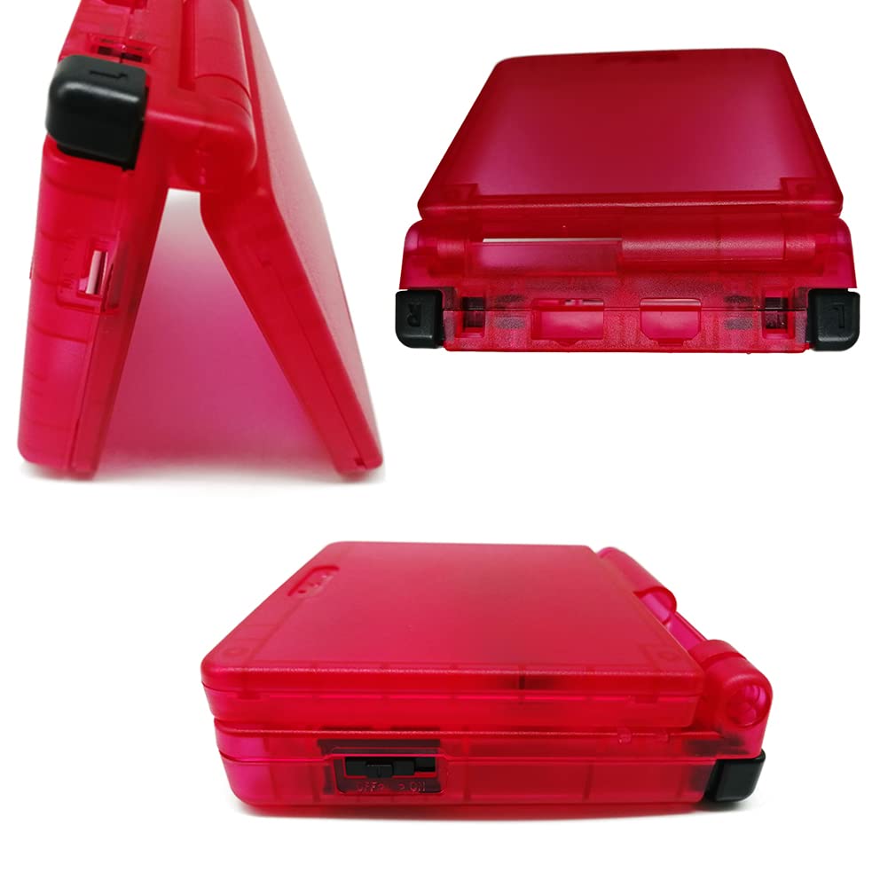 Cowhilan Replacement Clear Full Housing Shell Case Compatible with Gameboy Advance SP GBA SP Console, Send with Game Card Shell, Transparent Red