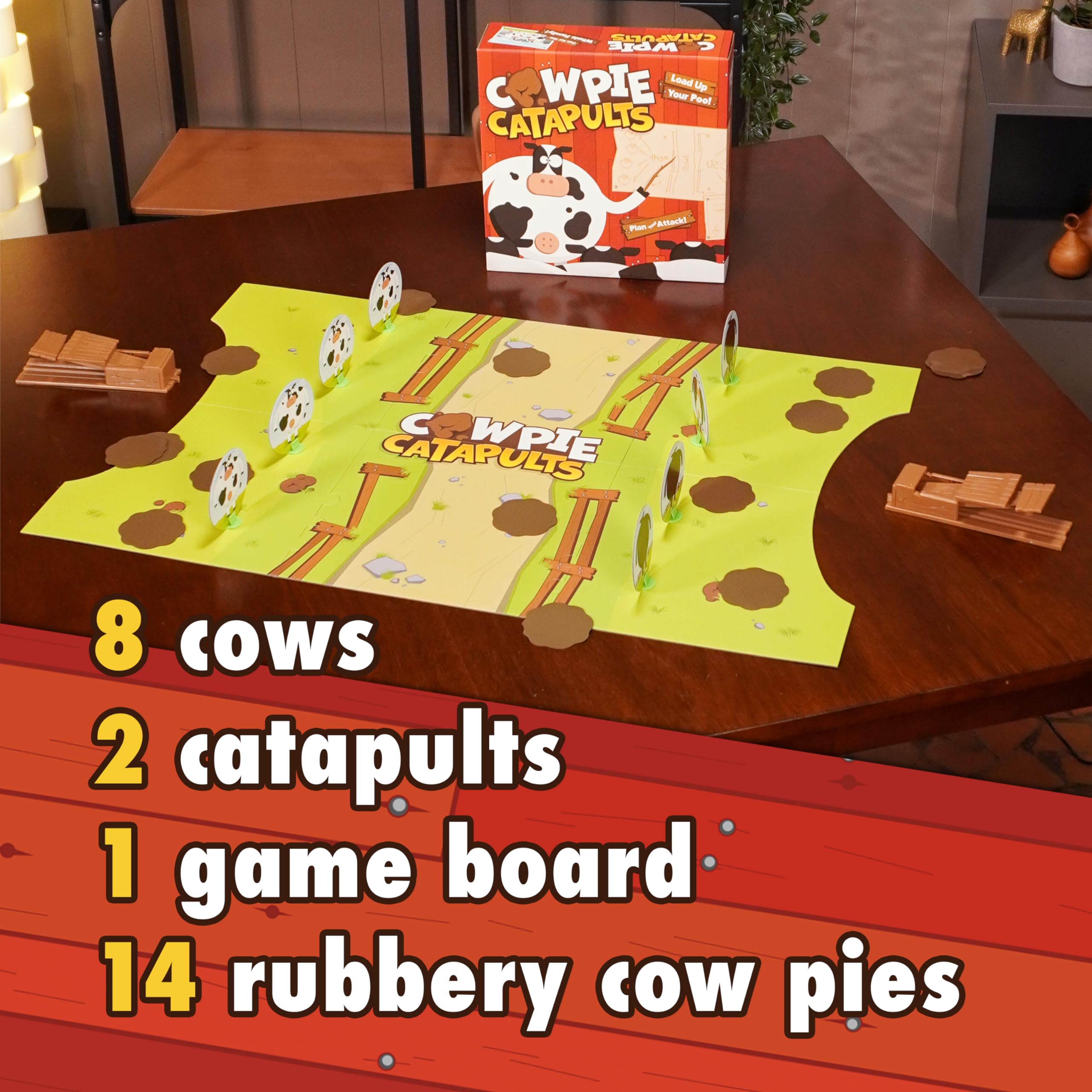Cowpie Catapults, Launch Poo, Knock Over Cows, and Be The Last Moo Standing, Funny 2 Player Board Game for Kids & Family, Ages 6+