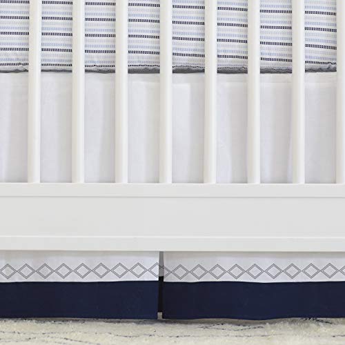 Just Born Boys and Girls Newborn Infant Baby Toddler Nursery 2 Fitted Crib Sheets and Bedding Skirt 3-Piece Set, Navy/Grey, One Size