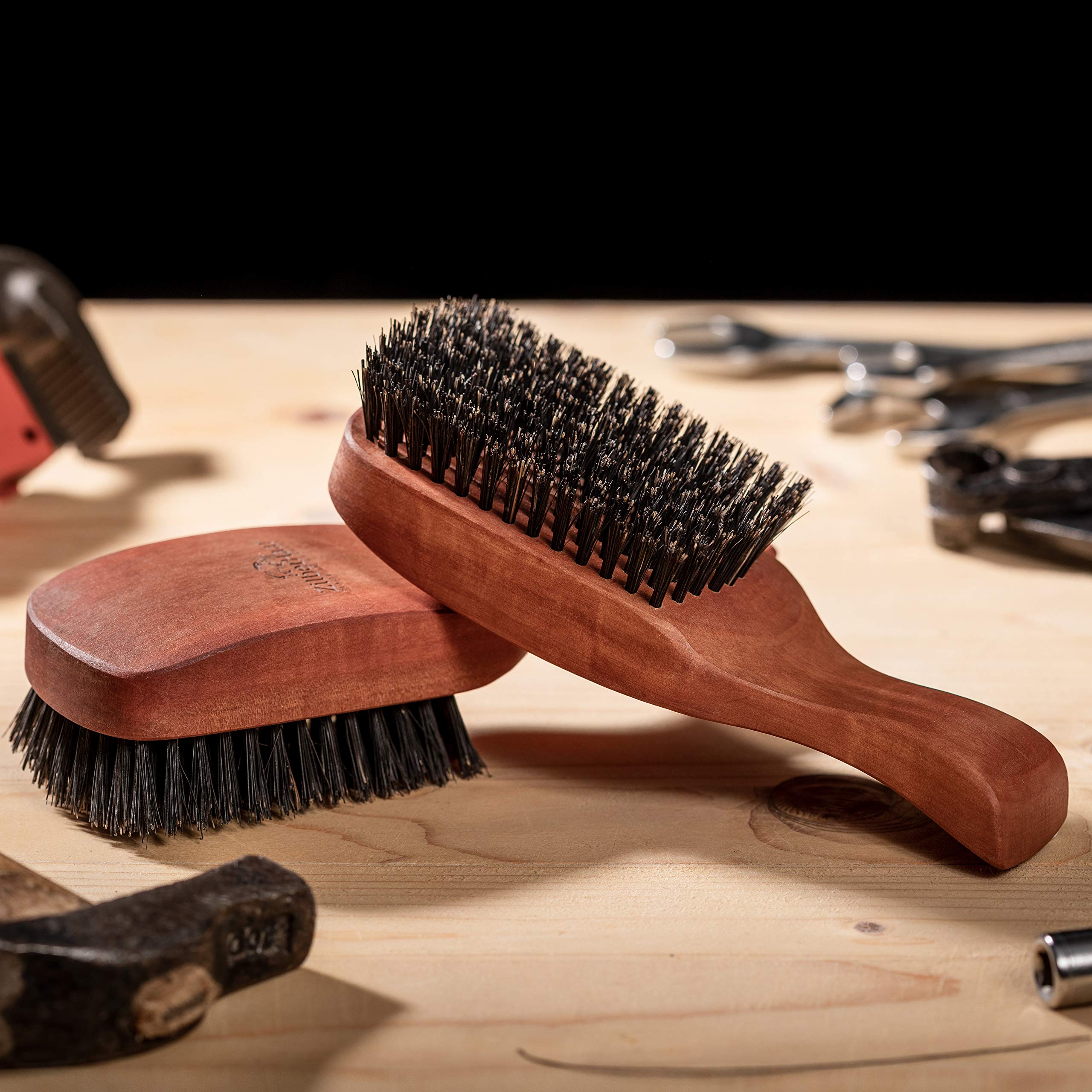 ZilberHaar Major – Men's Hair and Beard Brush – Soft Boar Bristles – Massages and Exfoliates Skin and Scalp – Ideal Men's Grooming Accessory – Made in Germany