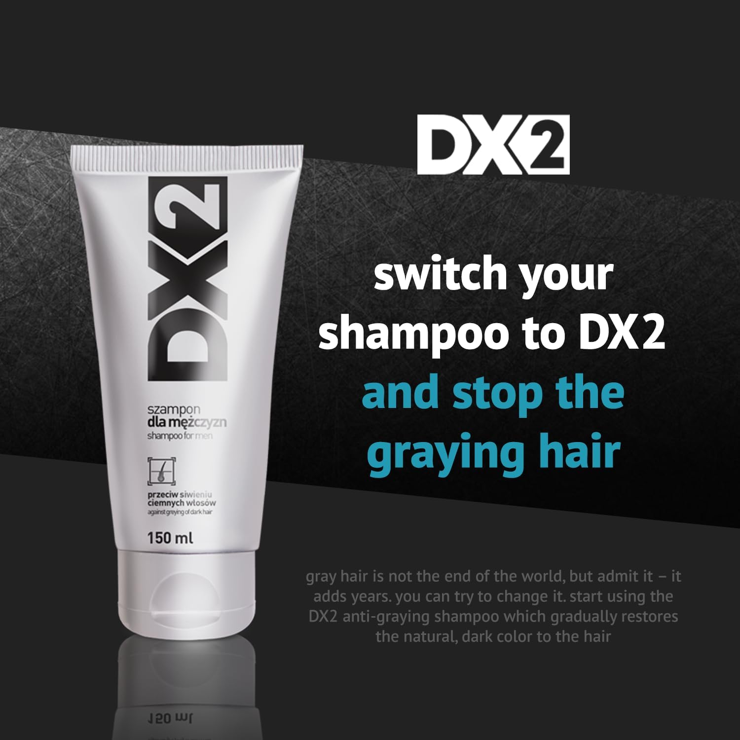 DX2 - Prevent Grey Hair Shampoo for Men - Gradual Dark Color Restoration, Daily Care to Protect Follicle Pigmentation - 150ml