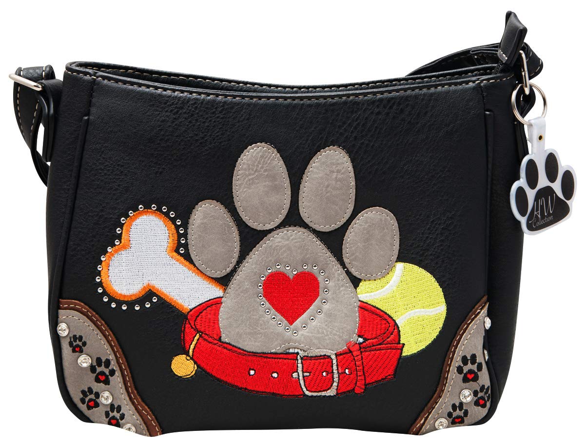 HW Collection Dog Paw Print Handbag Small Crossbody Bag Shoulder Purse Women Wallet Set (Black Light Grey Paw)