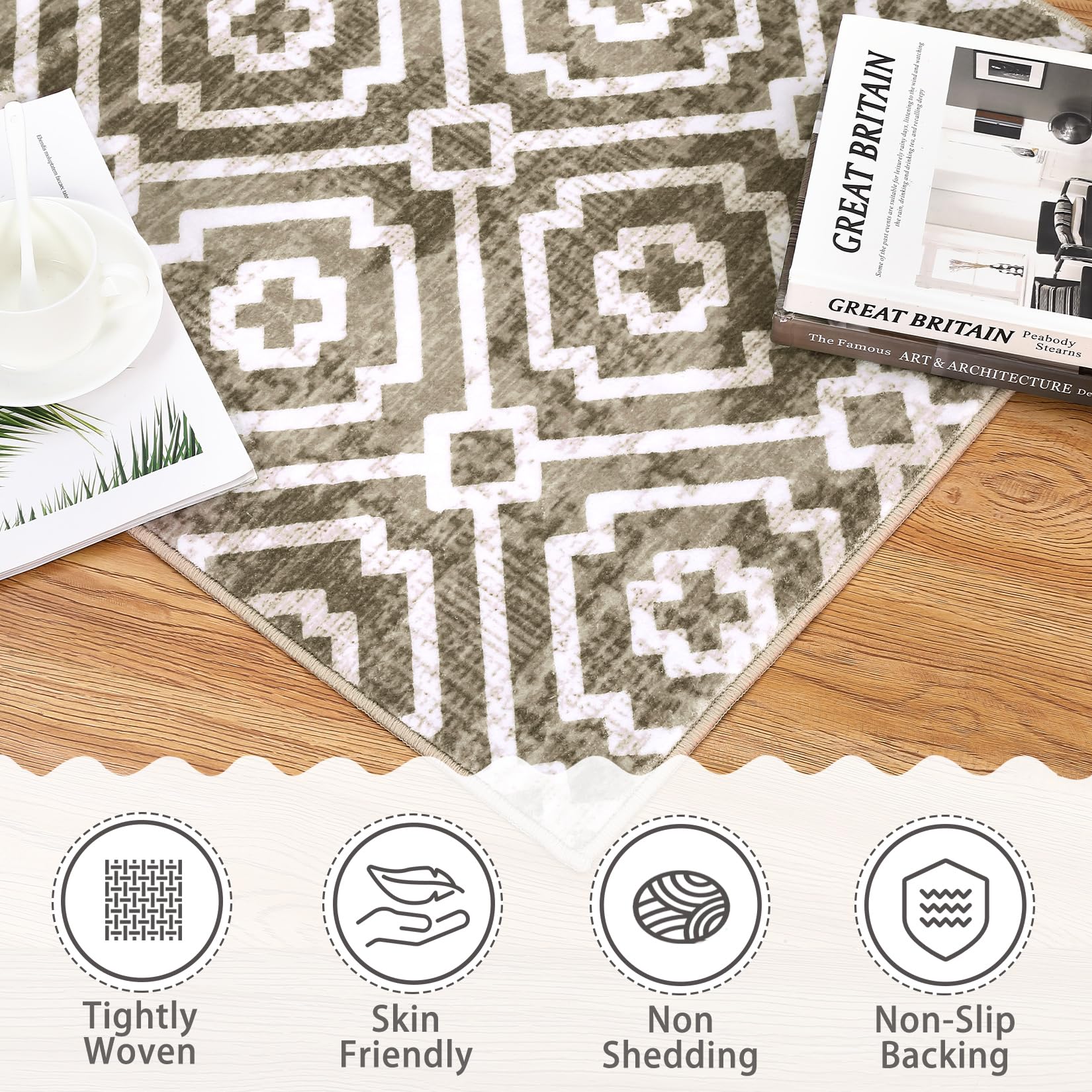 CAROMIO Washable Small Rug Modern Geometric Trellis Entryway Rug Area Rug Stain Resistant Non-Slip Distressed Moroccan Accent Rug for Indoor Front Entrance Kitchen Bathroom, Navy, 2' x 3'