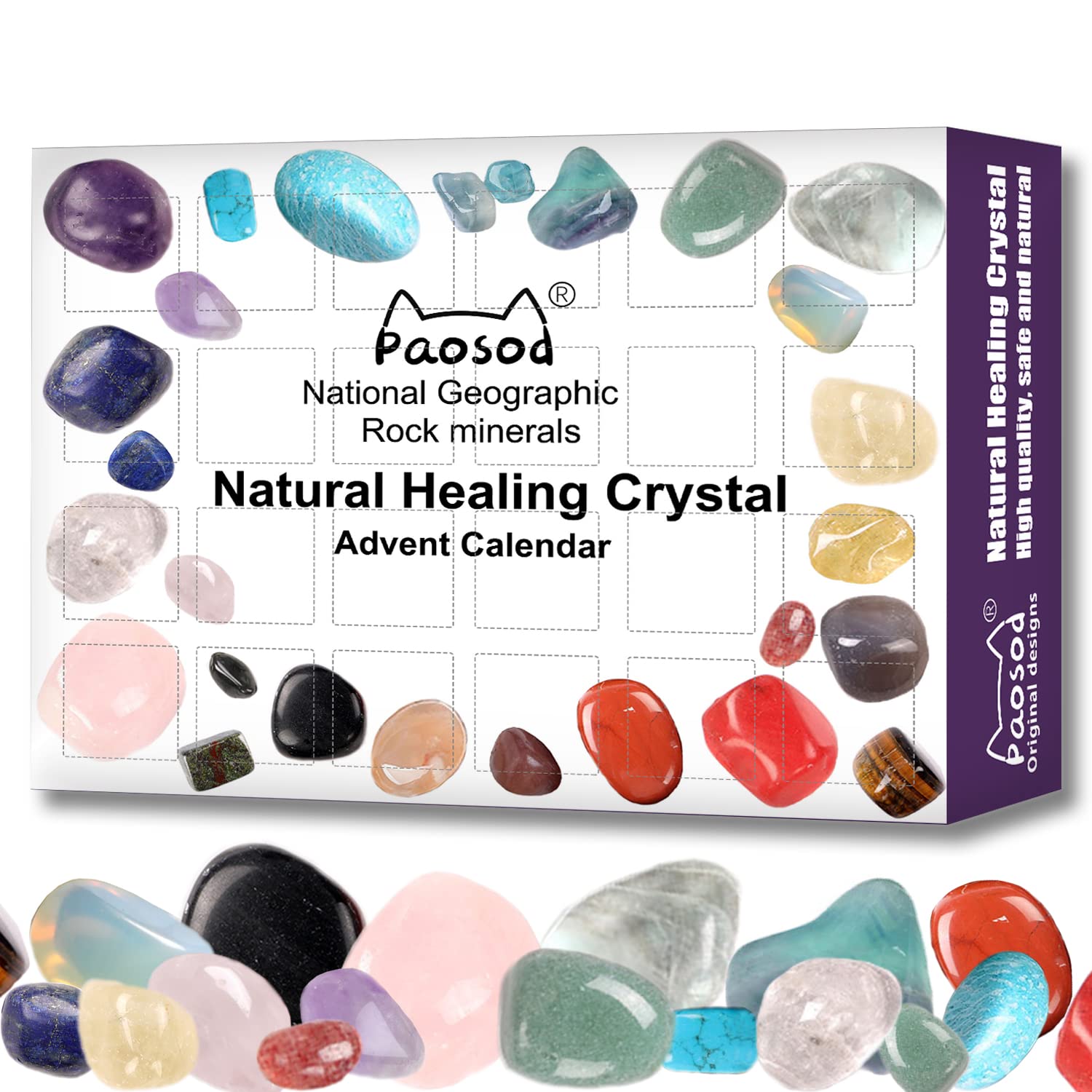 PAOSOD Healing Crystal Advent Calendar 2022 - 24 Pcs Christmas Novelty Toy Set - 2023 New Year 24 Days Countdown Board Game-Christmas Countdown Calendars for Christmas Home Garden Decoration