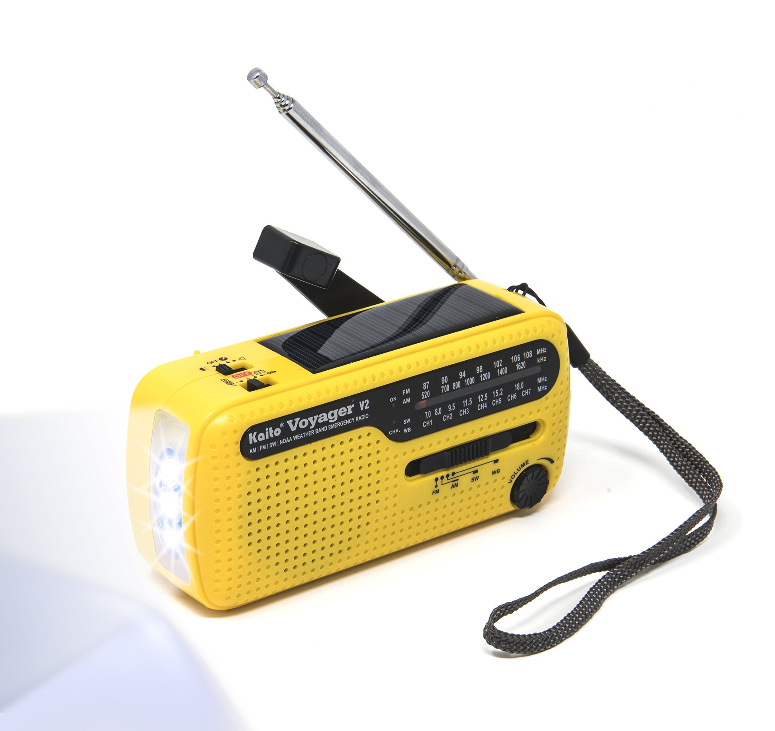 Kaito Best NOAA and SW Portable Solar/Hand Crank AM/FM, Shortwave & NOAA Weather Emergency Radio with USB Cell Phone Charger & LED Flashlight (Yellow)