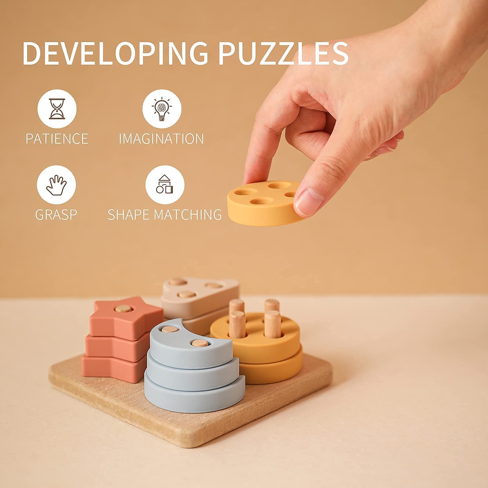 ibwaae Soft Silicone Stacking Toy for Baby 12 Pcs Montessori Sensory Teether Toys Early Shapes Recognition Development Building Stacker for Toddler
