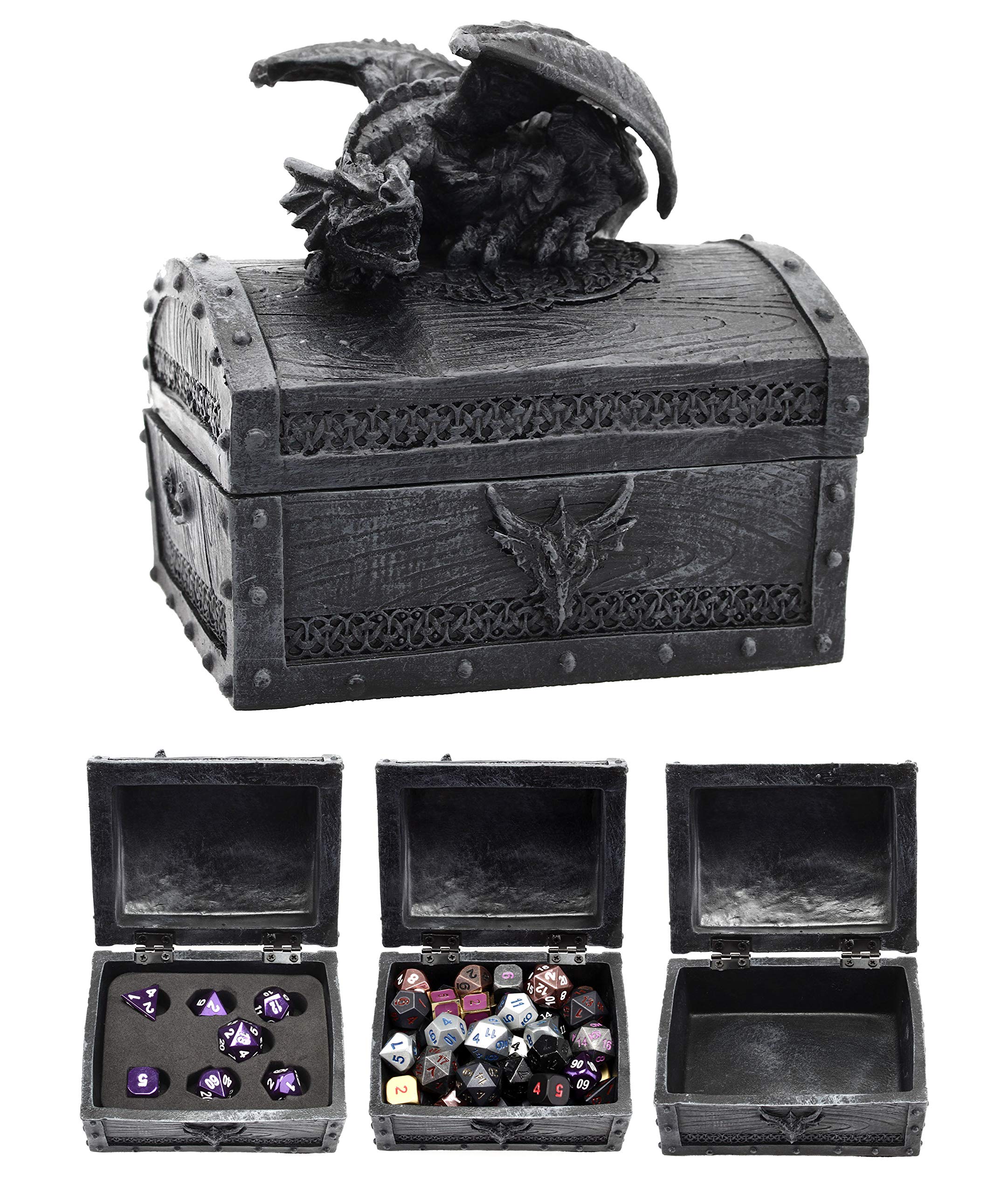 Forged Dice Co. Deluxe Dragon Dice Storage Box with Custom Foam Insert - Holds up to 6 Sets of Polyhedral Dice or 42 Individual Dice - Treasure Chest for Dungeons And Dragons Dice - Great DnD Gifts