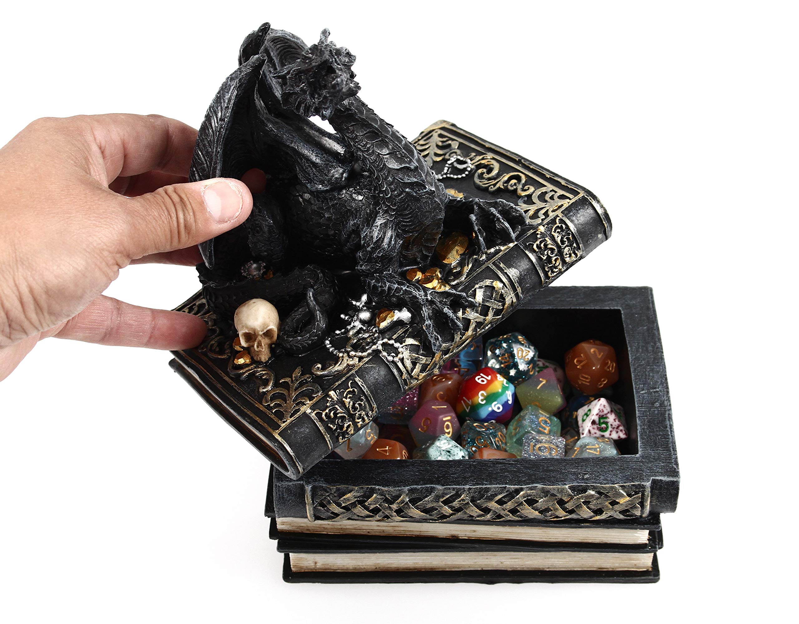Forged Dice Co. Dragon Treasure Book Dice Box with Custom Foam Insert - Container Displays 7 Individual Dice or Holds 8 Complete Polyhedral Dice Sets 56 Total Dice - Storage for DND RPG Tabletop Dice