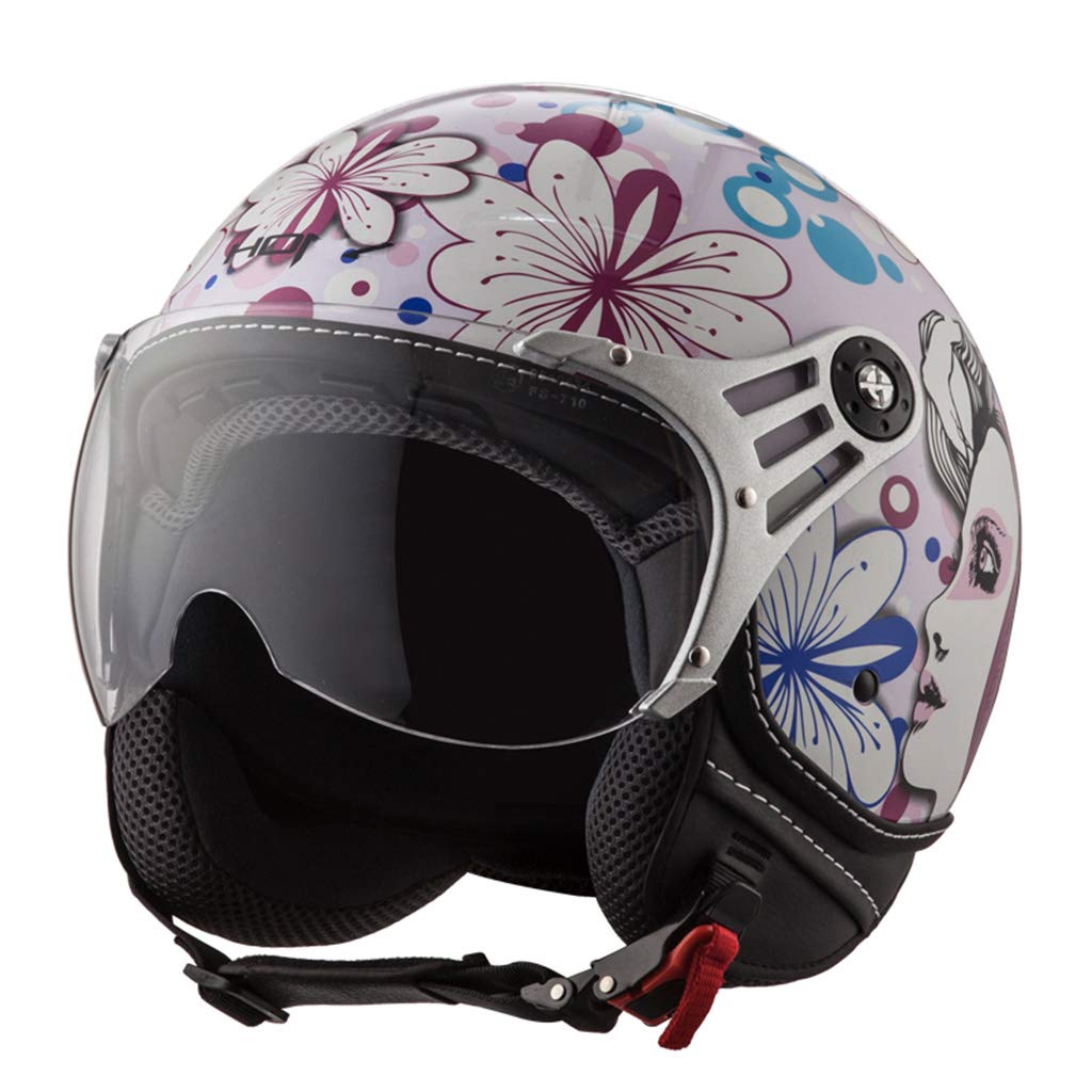 DCLINA Motorcycle Half Helmet Sunscreen Men's Women's Vintage Open-Face-Helmet, DOT Approved Unisex-Adult Retro Electric Girls Scooter Helmet for ATV Cruiser Moped,Breathable and Lightweight