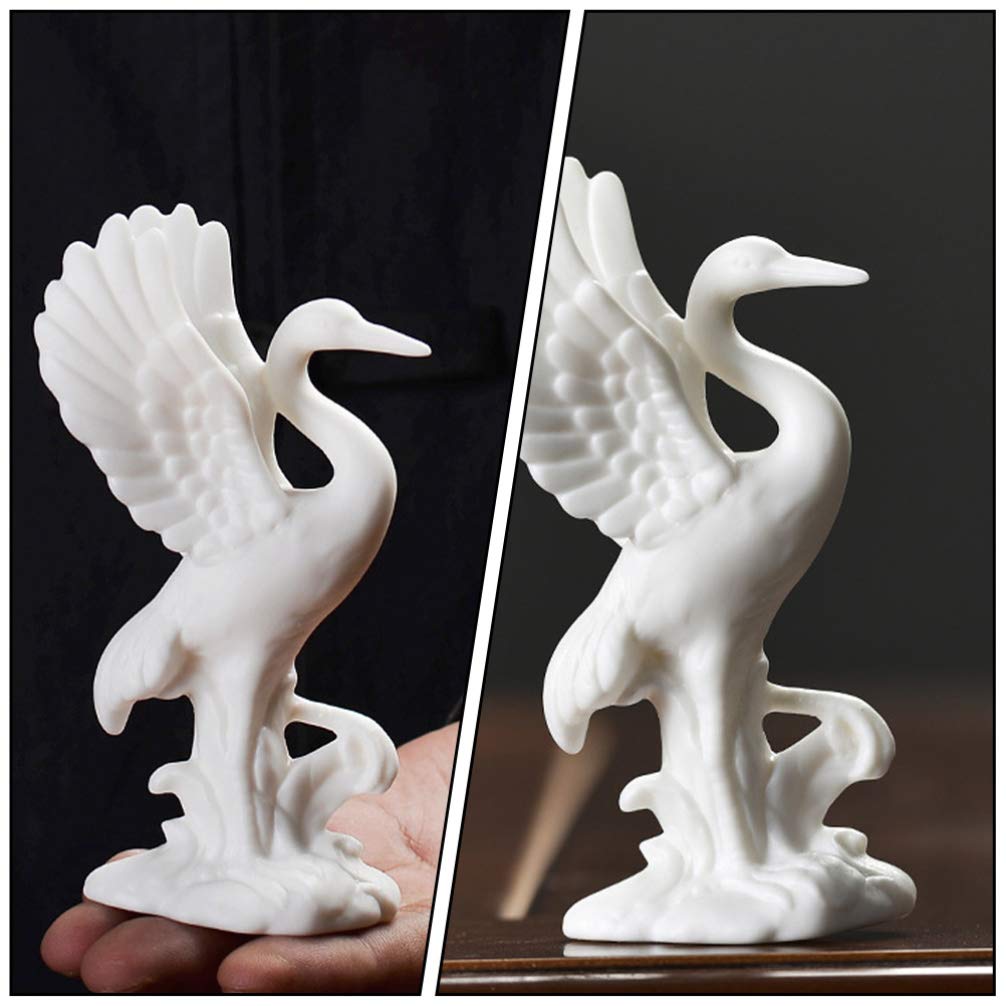 Crane Garden Statues Ceramic Crane Figurine Miniature Standing Crane Sculptures Bird Art for Centerpieces Bonsai Table Decor